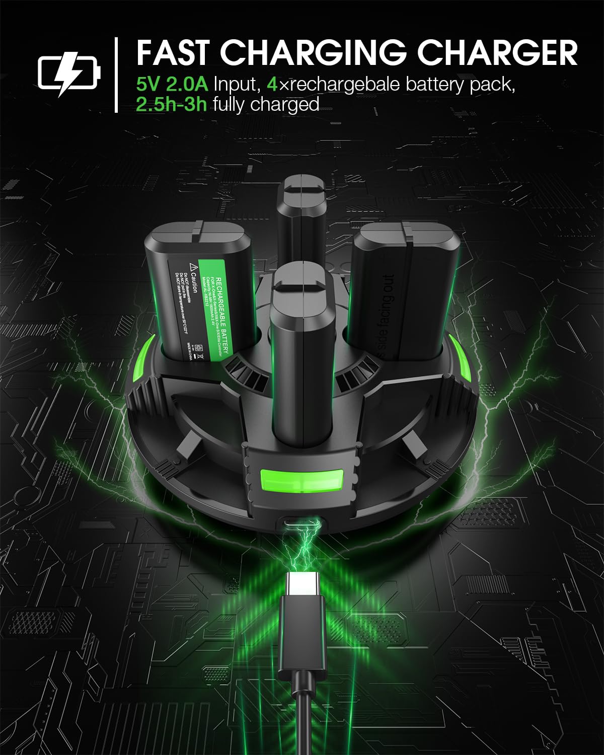 Rechargeable Controller Battery Packs Compatible for Xbox One/Xbox Series X|S Xbox One S/Xbox One X/Xbox One Elite Controller, 4×1800mAh Xbox Rechargeable Battery Pack with Charger for Xbox Controller