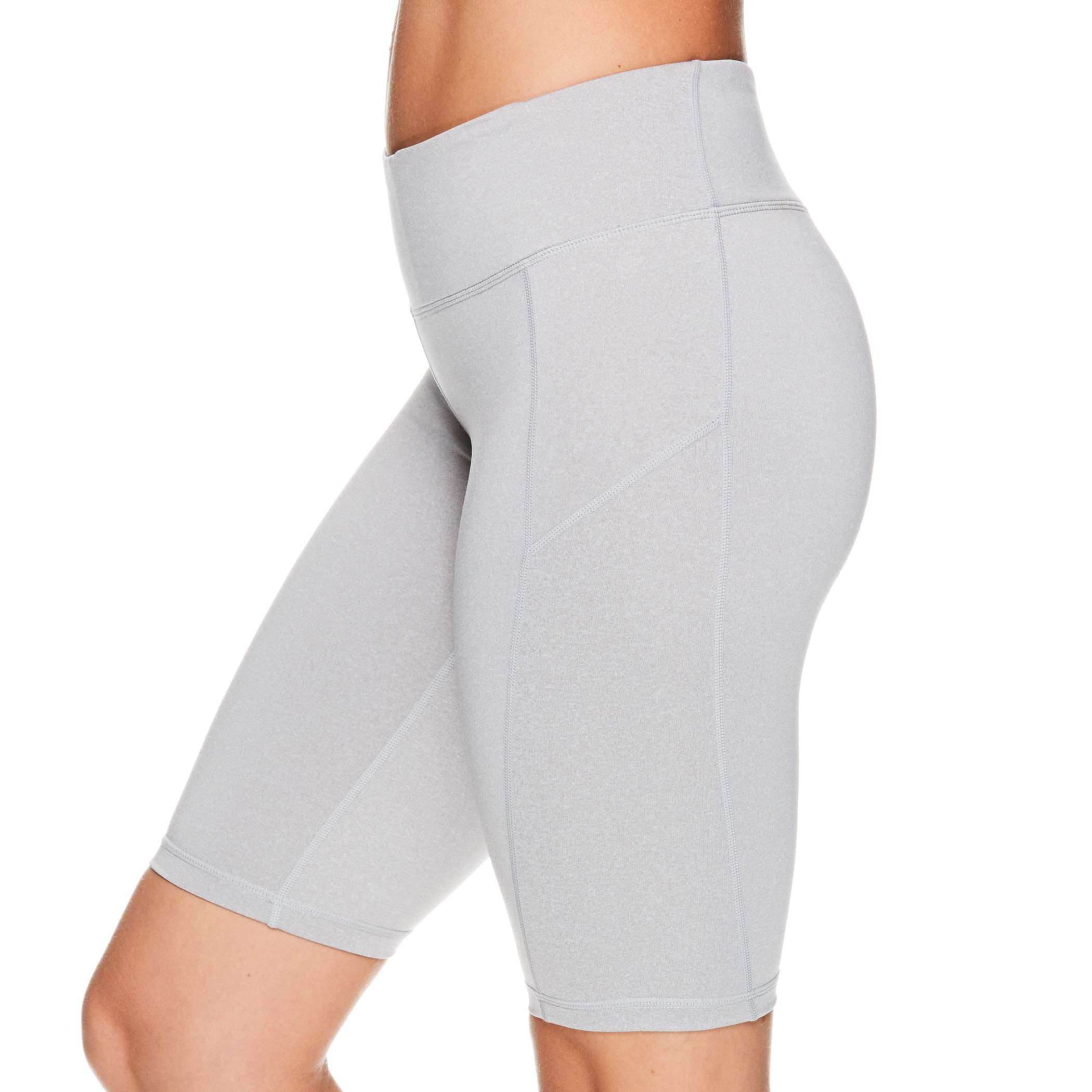 Reebok Women's Compression Running Shorts with Phone Pocket - High Waisted Performance Workout Short - 11 Inch Inseam - Quick Training Grey Heather, X-Large