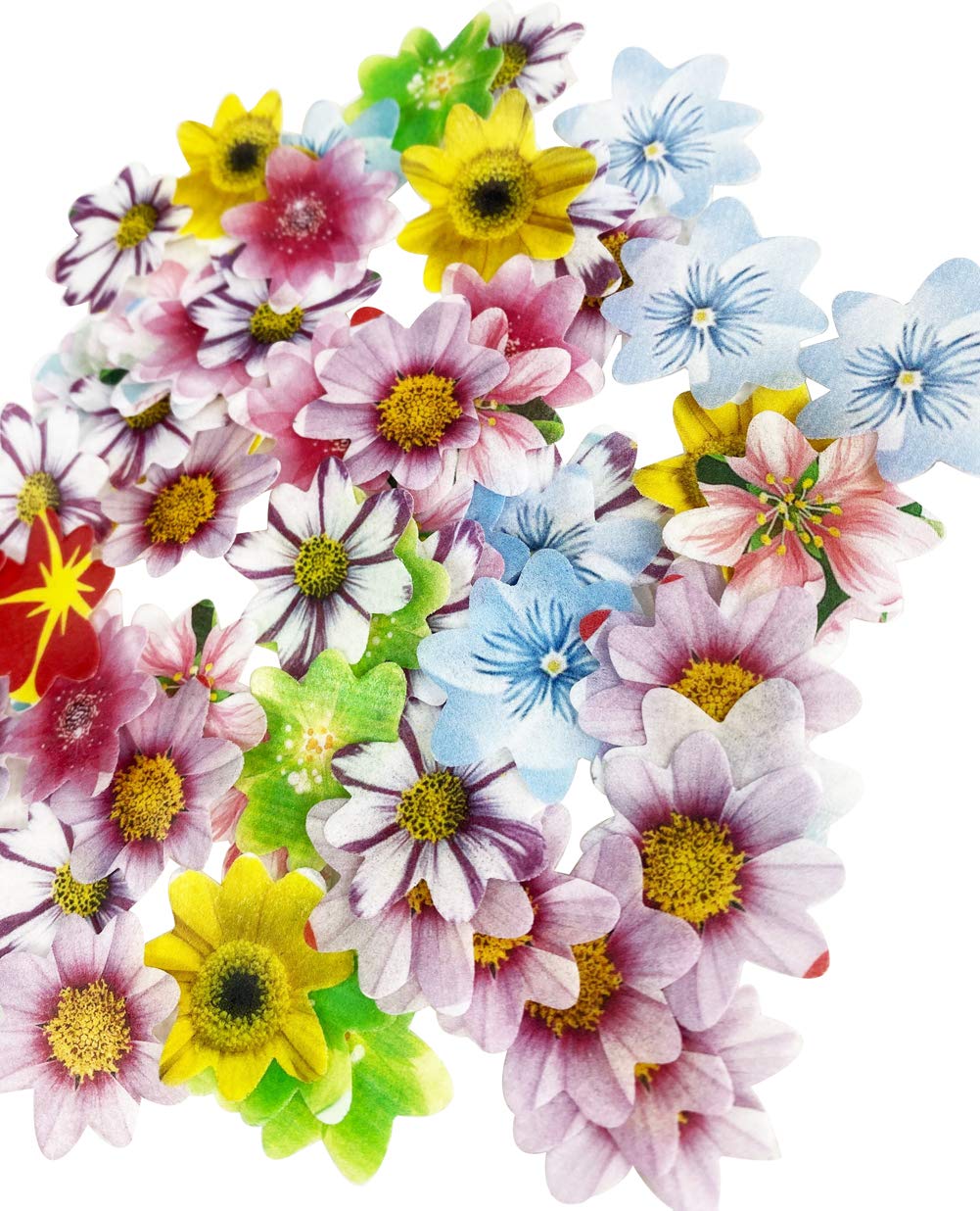 Set of 48 Edible Mini Flower Cupcake Toppers Wedding Cake Birthday Party Food Decoration Mixed Size & Colour