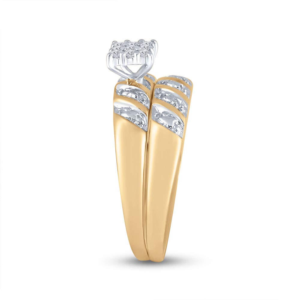 Sizes - L = 7, M = 10 - 10k Yellow and White 2 Two Tone Gold Mens and Ladies Couple His & Hers Trio 3 Three Ring Bridal Matching Engagement Wedding Ring Band Set - Round Diamonds - Princess Shape Center Setting (.09 cttw) - Please use drop down menu to se