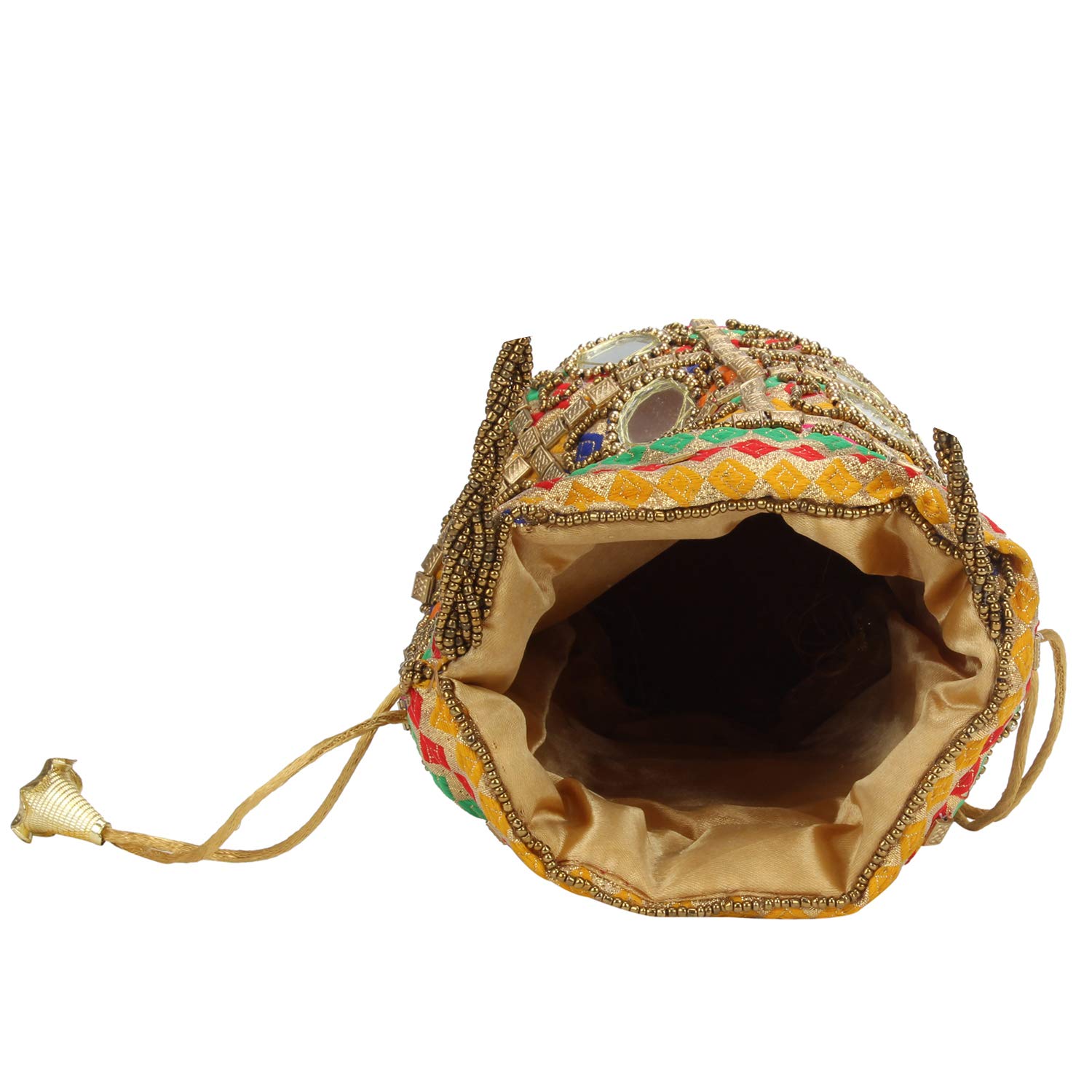 Traditional Satin Potli Bag with Round Mirror for Women & Girls (Multicolor)