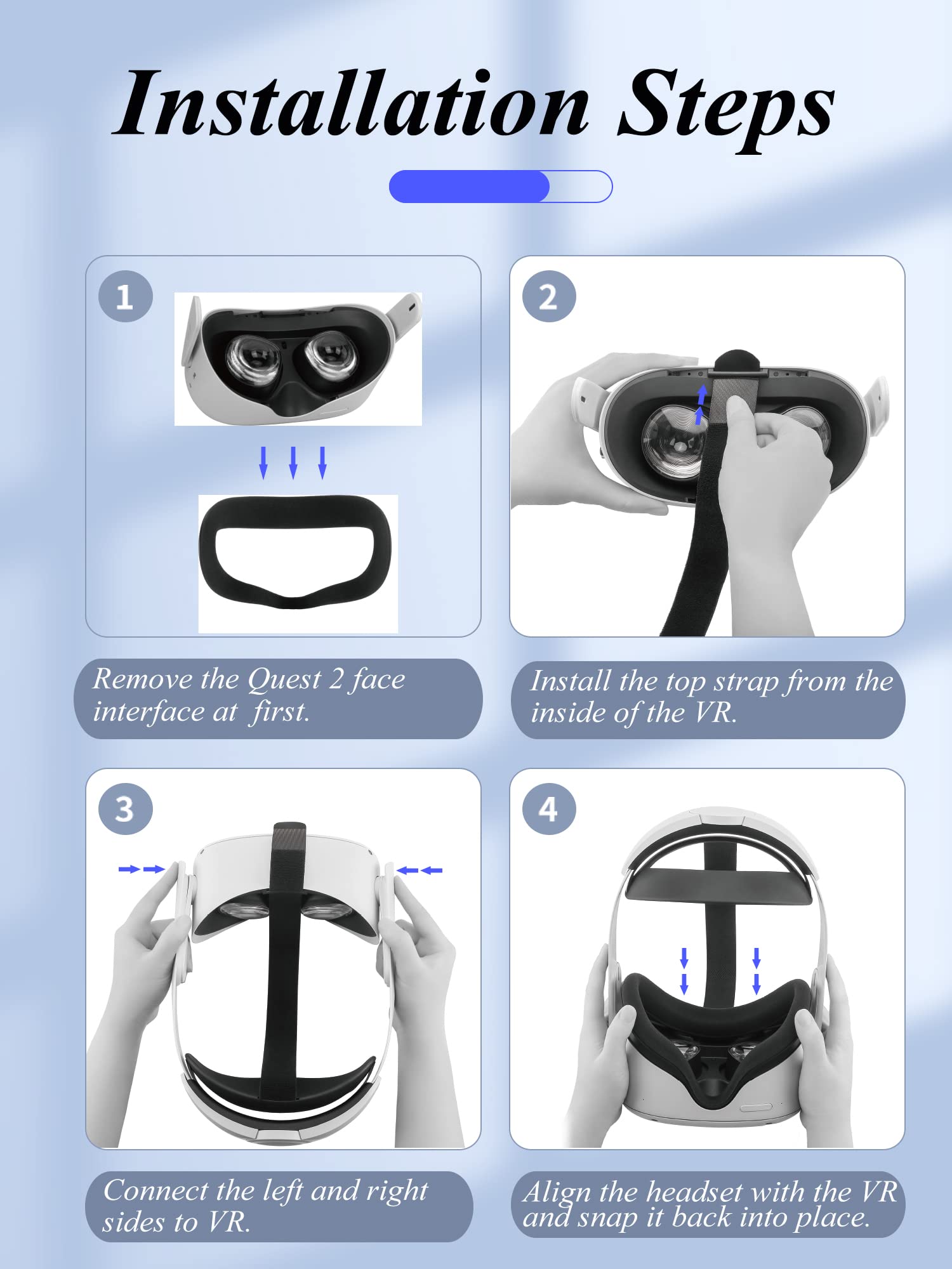 Tsrwuily Adjustable Head Strap vr Oculus Quest 2 Accessories, Built-in 5000 mAh Battery Adjustable Meta Quest 2 Elite Strap with Silicone Grip Cover, Oculus Quest 2 Accessories Battery Pack