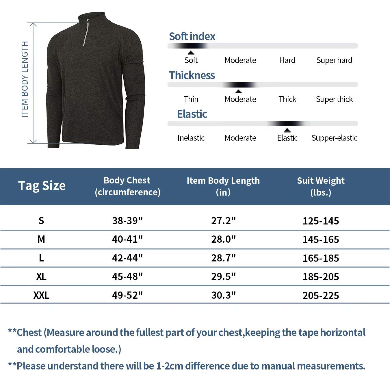 Zengjo 1/4 Zip Pullover Mens Thermal Golf (Heather Navy,L)