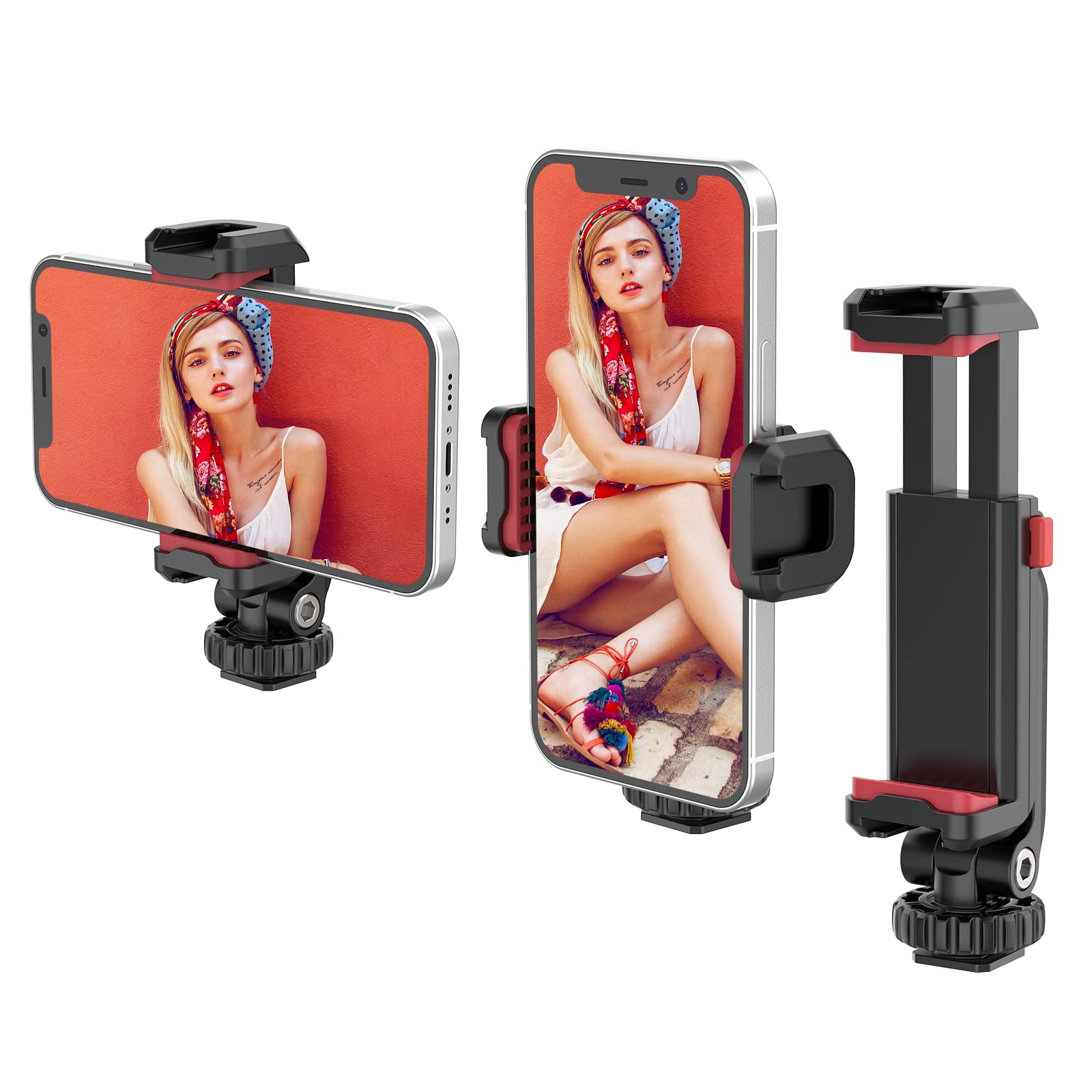ULANZI Phone Tripod Mount ST-06S, New Universal Smartphone Mount Adapter with 2 Cold Shoe, 360° Rotates Adjustable Cell Phone Clip Clamp Holder, Compatible with iPhone, Samsung Galaxy and All Phones