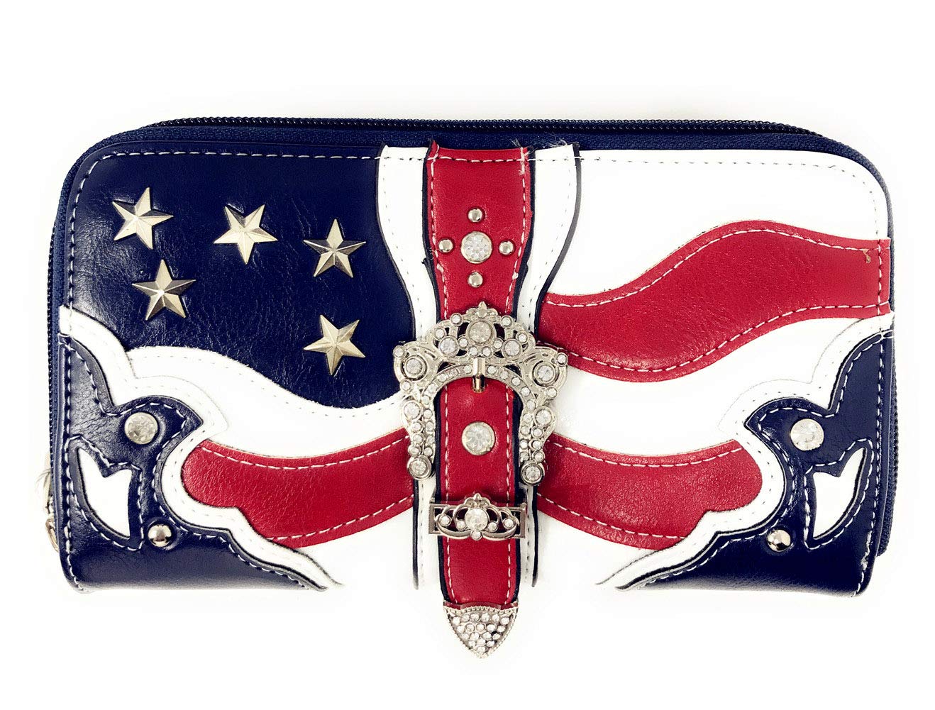Texas West American Flag Rhinestone Women's Concealed Handbags Purse Wallet Set in Multi-Color (Backpack Set with Wallet)
