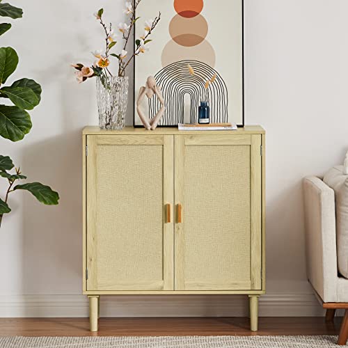 Tiophome Sideboard Buffet Cabinet Kitchen Storage with Shelf and Fabric Covered Panels, Mid-Century 2-Door Accent Chest, Liquor Cabinet for Bar Hallway, Cupboard Console Table 31.5X 15.8X 34.6 Inches