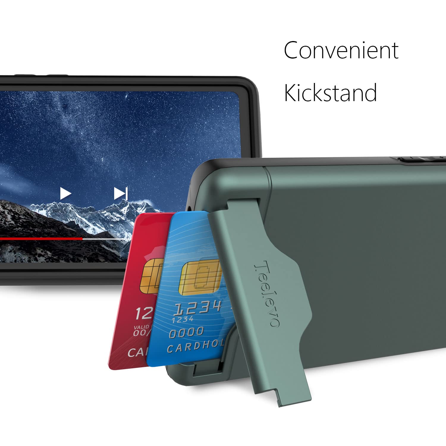 Teelevo Wallet Case for Google Pixel 7a, Dual Layer Case with Card Slot Holder and Kickstand for Google Pixel 7a - Dark Green