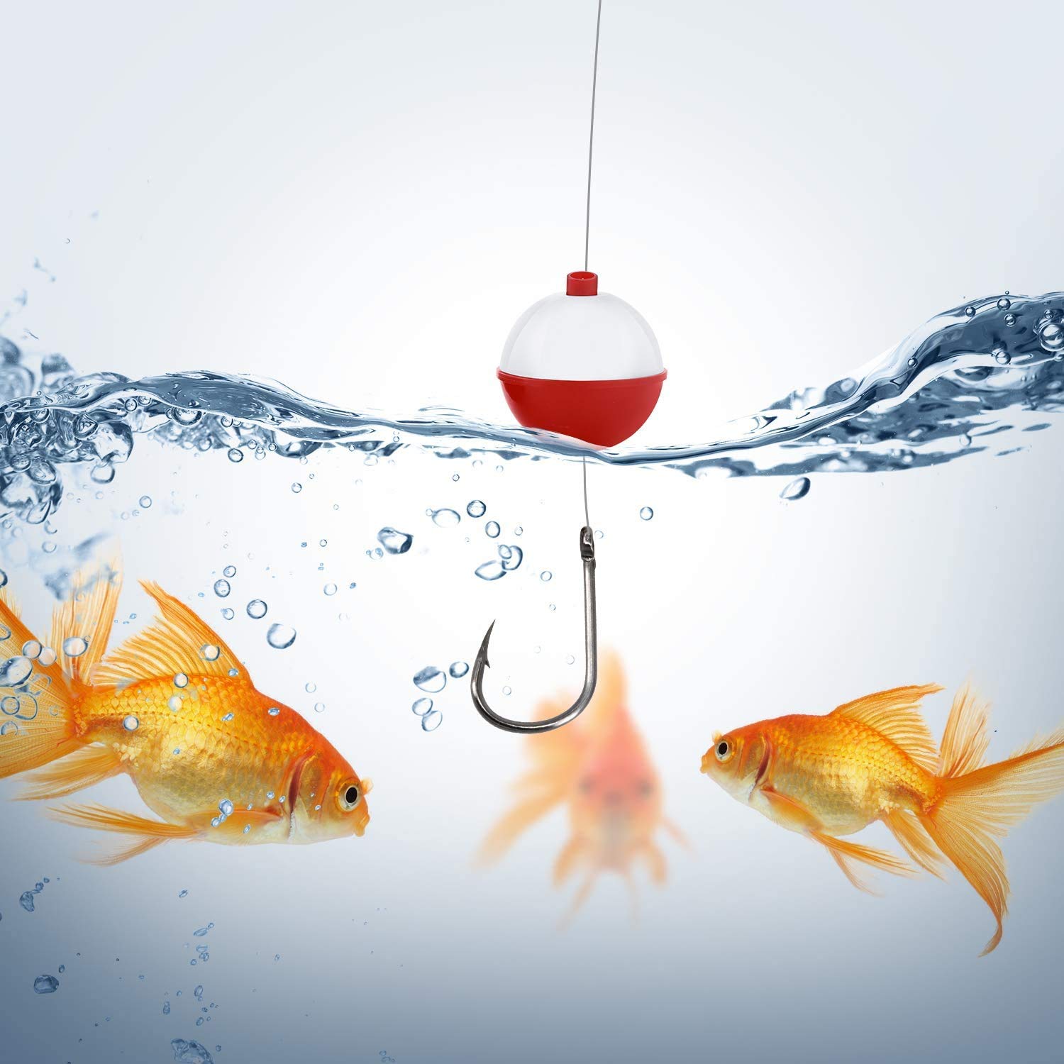 ZONGR Various Sizes Fishing Bobbers Set 5 Float Fishing Float Push Button Snap-on Floats Red and White Bobber Fishing Tackle,1/1.25/1.5/1.75/2 Inches ABS