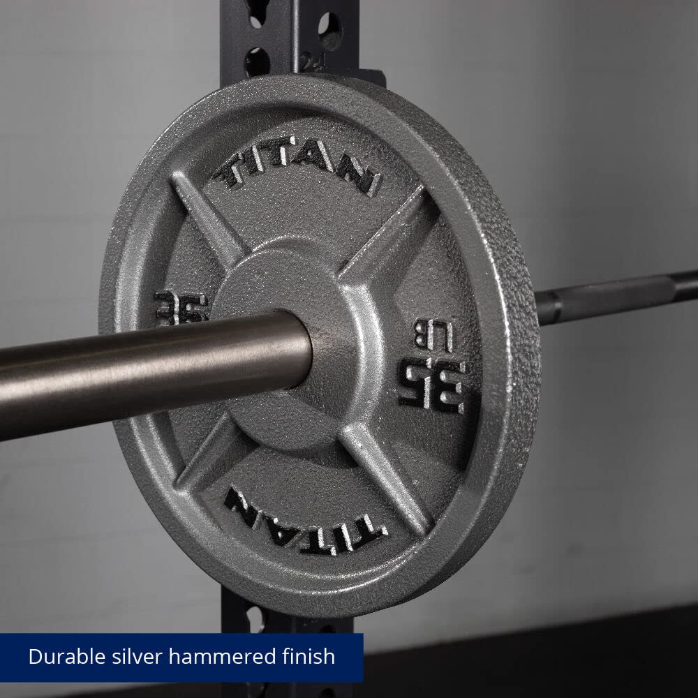 Titan Fitness 35 LB Cast Iron Olympic Plate, Sold Individually, Classic Weight Plate Design, Silver Hammer Finish