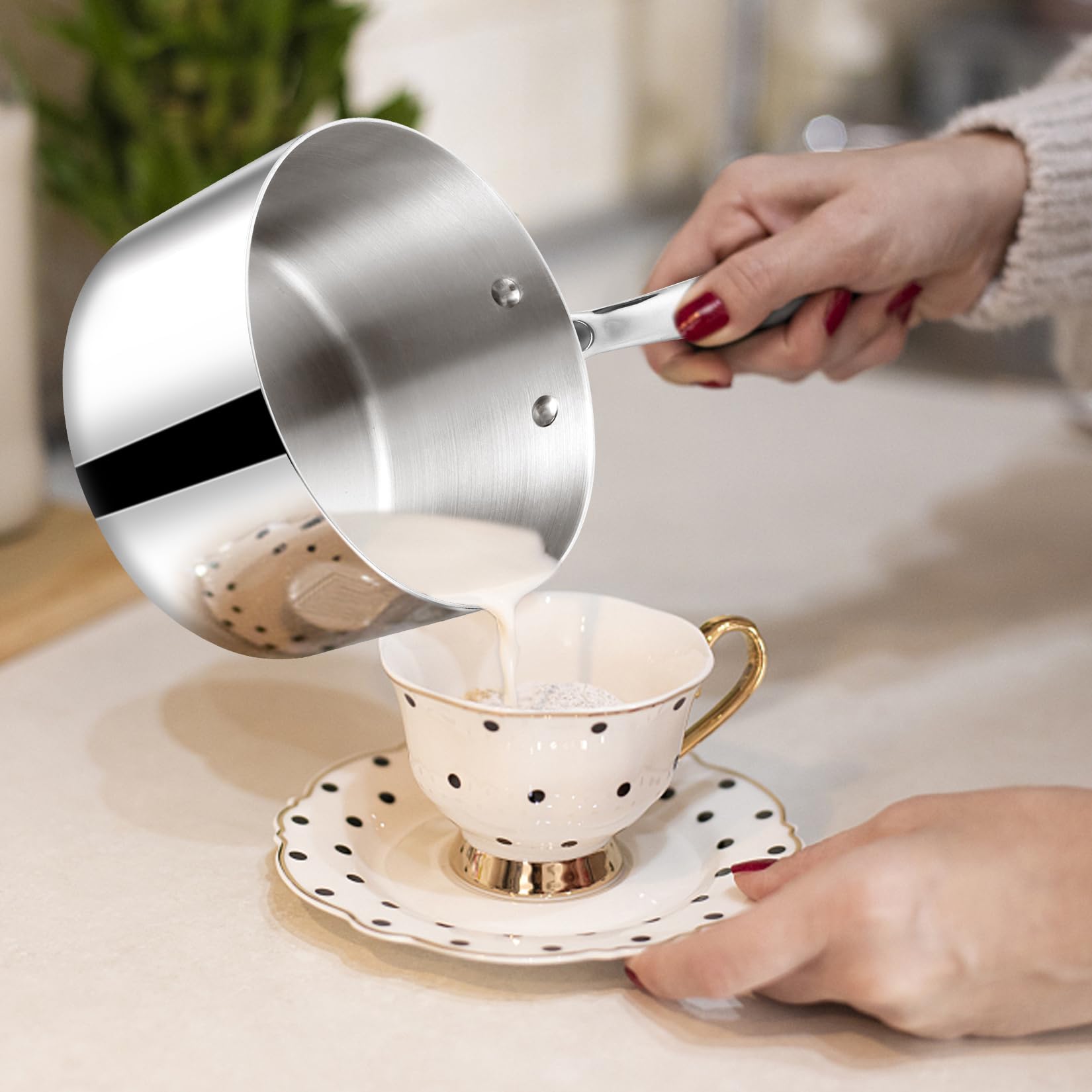 TeamFar 1qt Saucepan with Lid, Stainless Steel Tri-ply Small Cooking Pot Sauce Milk Pan with Ergonomic Handle, for Induction/Gas/Electric/Ceramic, Healthy & Heavy Duty, Dishwasher Safe