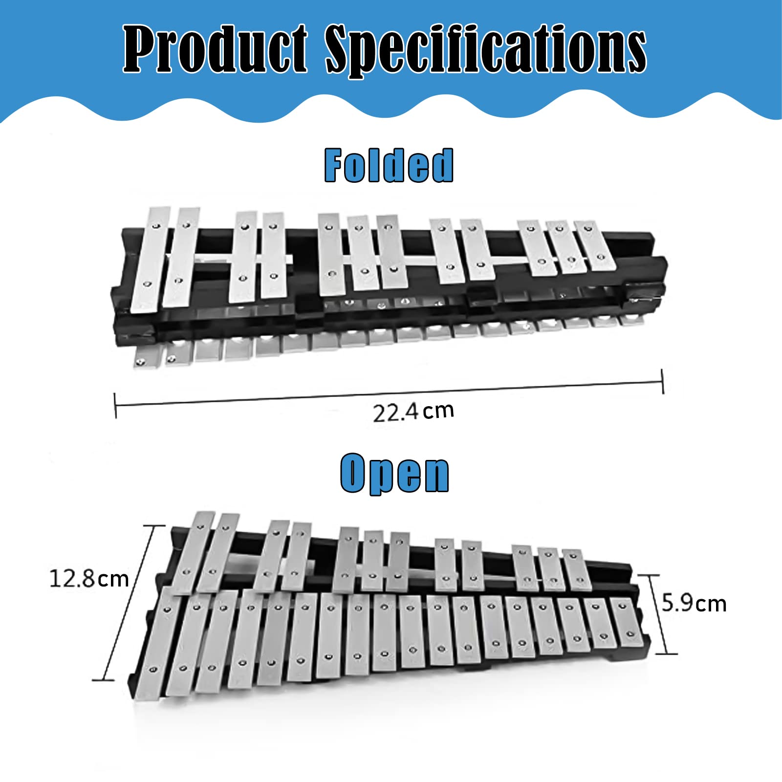 VACHAN 30 Notes Foldable Glockenspiel Xylophone,Percussion Musical Instrument Kit with Mallets and Carrying Bag Silver