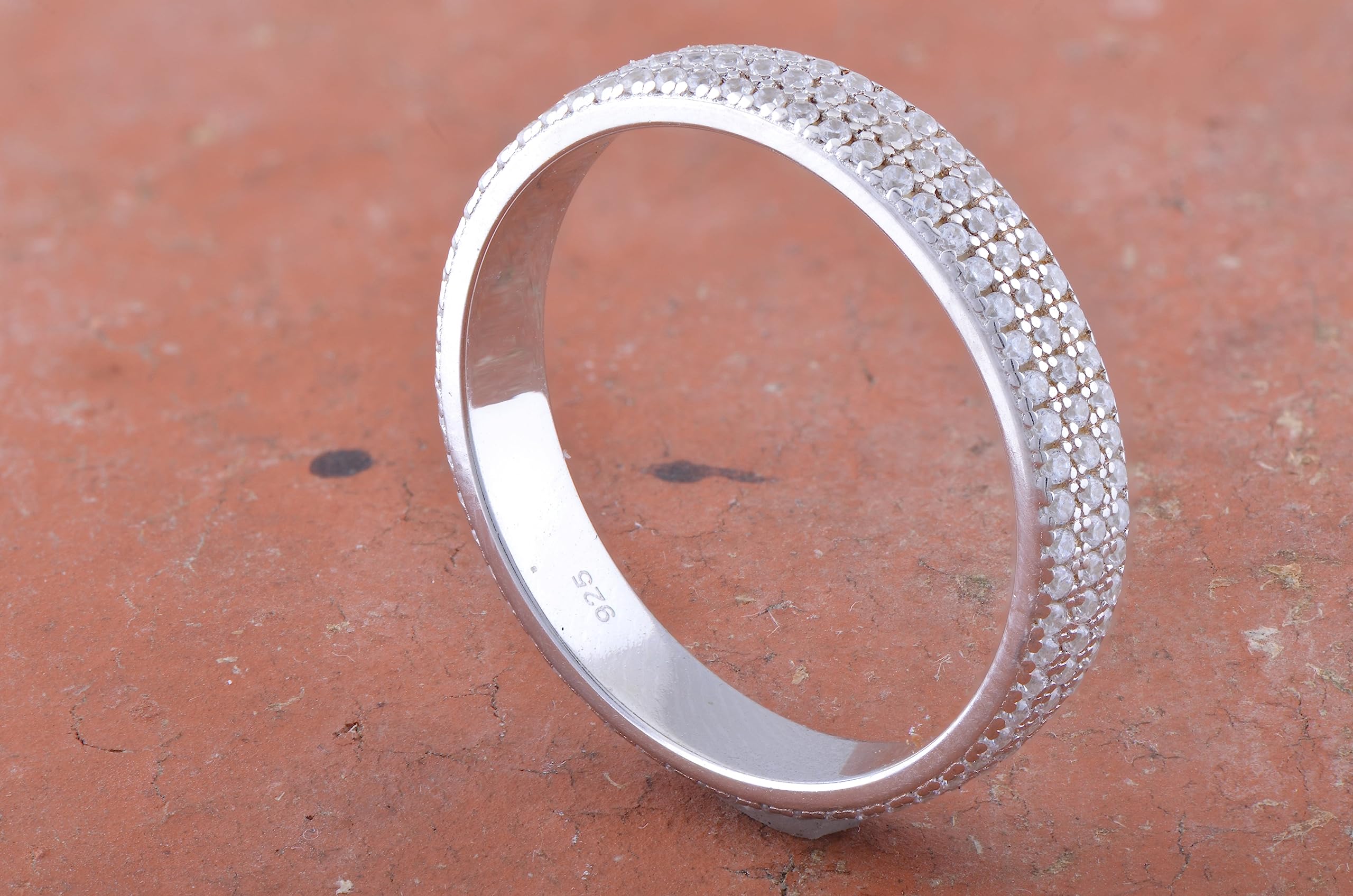 SILVERCLOSEOUT Rhodium Plated Sterling Silver Womens Wide CZ Cubic Zirconia Eternity Band Ring - Size 7