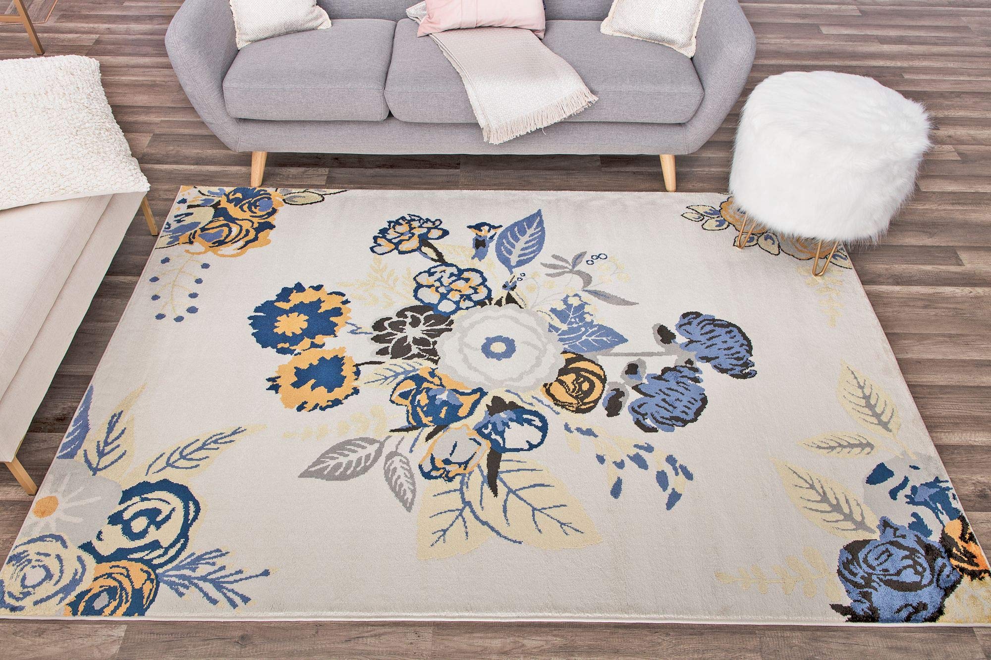 Rugs America Hanna VA40C Rose Garden Gray Floral Transitional Area Rug, 8'x10'