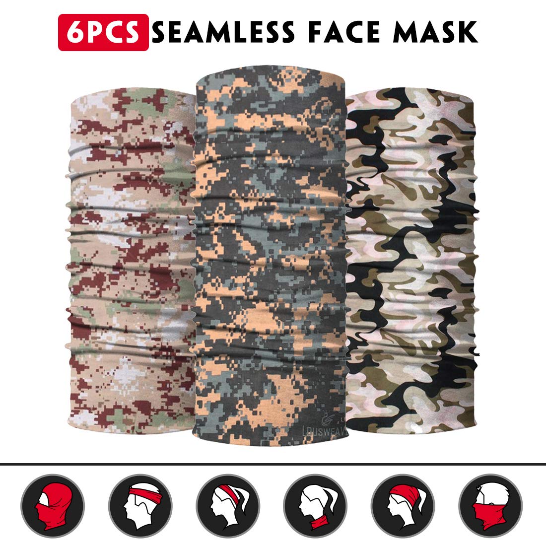 Venswell Neck Gaiter Face Mask Men Women,Seamless Bandana Rave Face Cover Scarf Mask,Balaclava,Headband, Head Wrap,Headwear