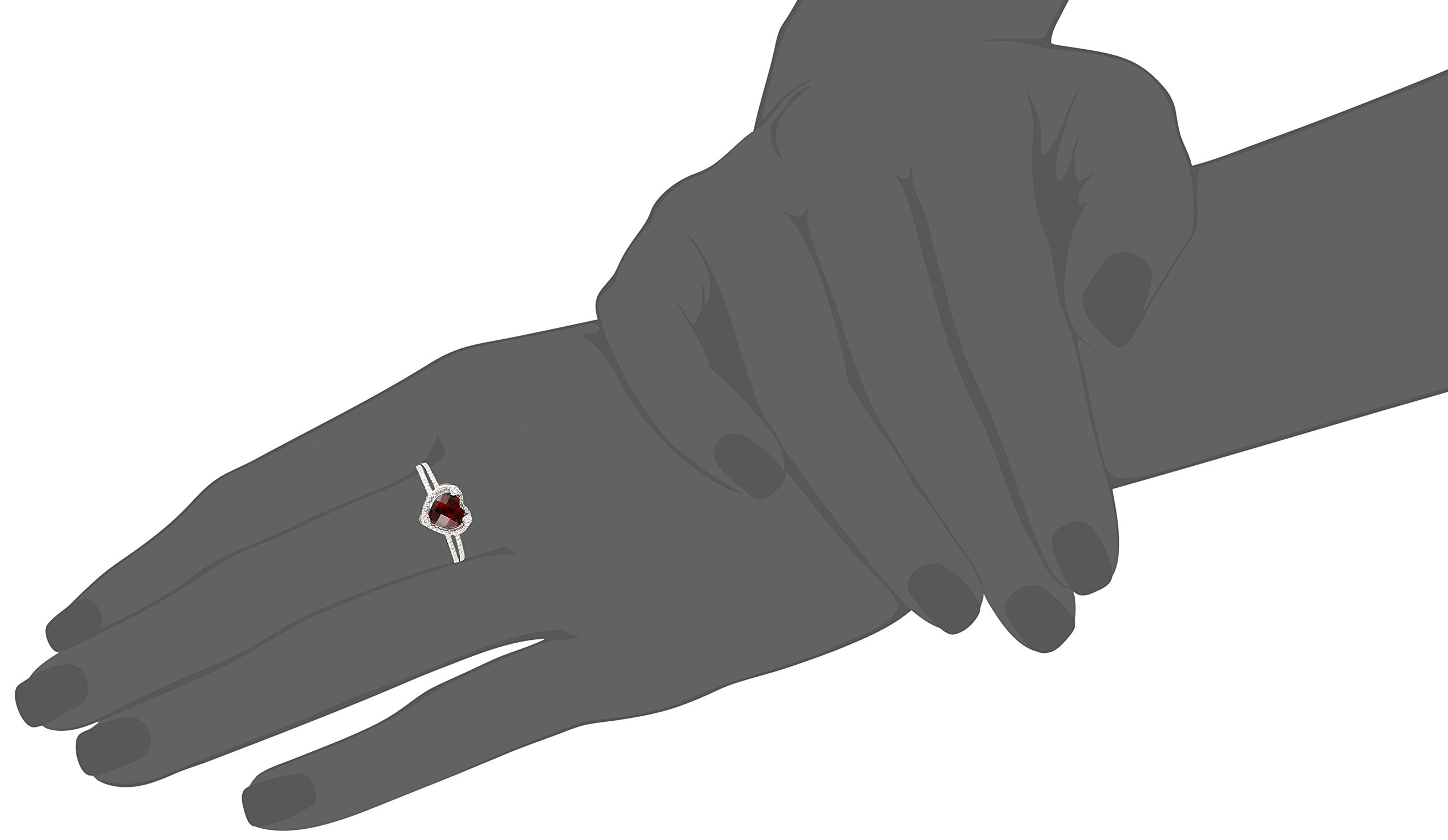 Silver Heart Shape Garnet with 0.03 cttw Diamonds Ring, Size 7
