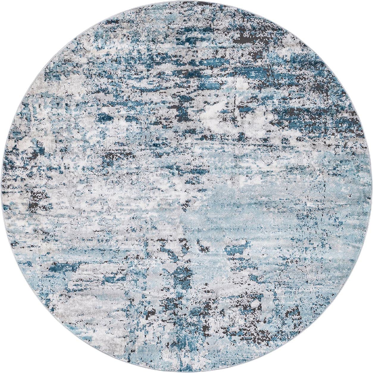Rugs.com Leipzig Collection Round Rug β 7 Ft Round Blue Low-Pile Rug Perfect for Kitchens, Dining Rooms