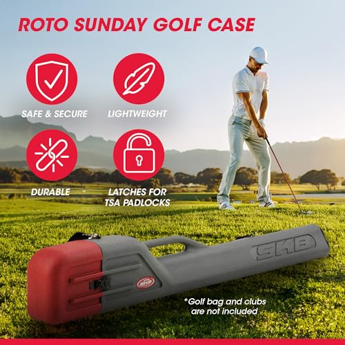 SKB Lightweight Hard Plastic Grey and Red Golf Travel Bag with Shoulder Strap, Sturdy and Ideal for Airline Travel, Can Carry up to 8 Golf Clubs