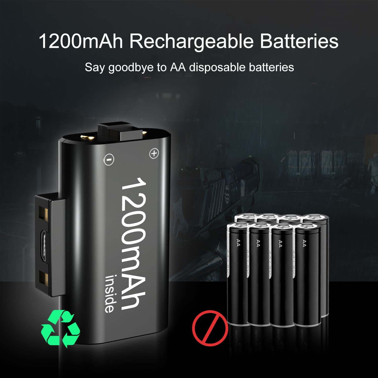 TUNROP Rechargeable Battery Packs for Xbox One/Xbox Series X|S, 2 X 1200mAh Xbox One Controller Battery Packs, Rechargeable Batteries with Charging Cable for Xbox One/One S/One X/One Elite