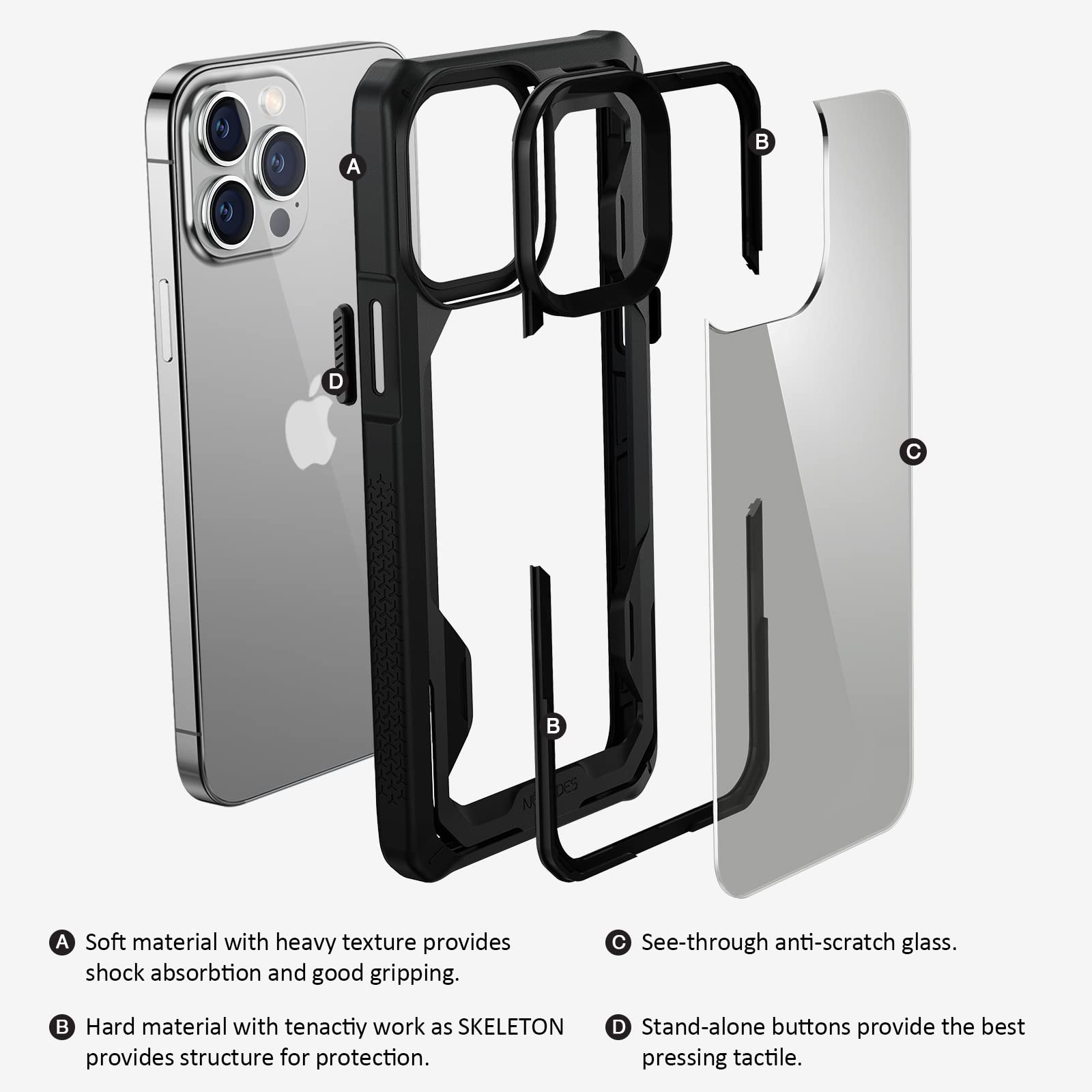 ULTIMAL Case Compatible with iPhone 14 Pro Max 6.7 Inch, Rugged Military Cover with Lightweight Sporty Design, Slim Shockproof Drop Protection Bumper Case for Men (Black/Black)