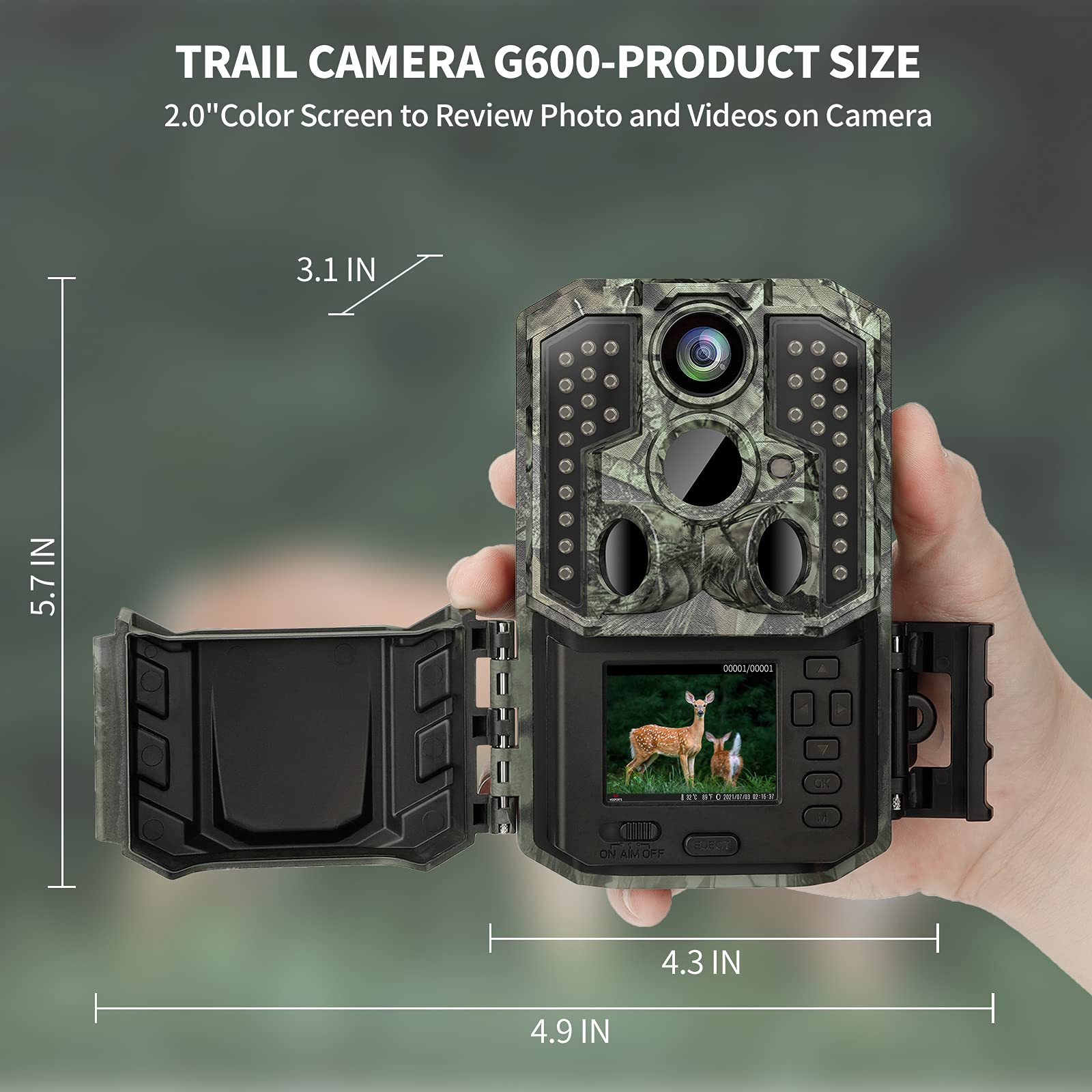 WOSPORTS Trail Camera,36MP 4K 0.2S Trigger Motion Activated,Game Hunting Camera with Night Vision IP66 Waterproof 2.0''LCD 120°Wide Camera Lens for Outdoor Scouting Wildlife Monitoring Home Security