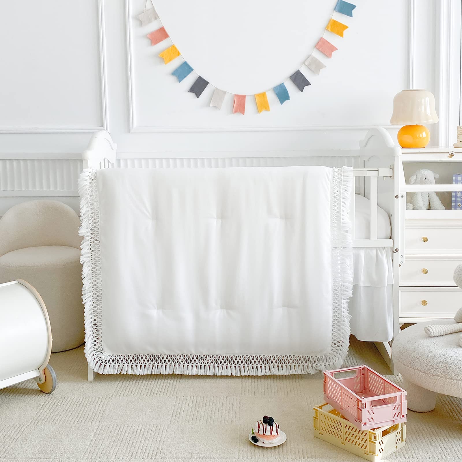 UOZZI BEDDING 3 Pieces Crib Bedding Set Baby Tassels Comforter with Fitted Sheet and Pillow Green
