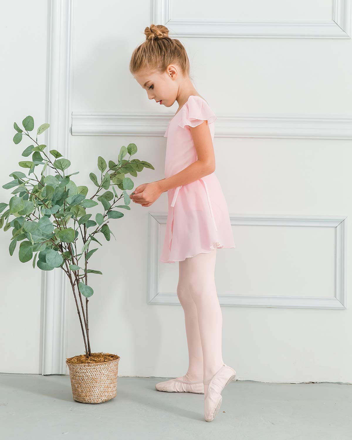 Stelle Ballet Leotards for Girls Dance Dress Outfit Combo with Skirt and Tights (Ballet Pink Ruffle Sleeve,100)