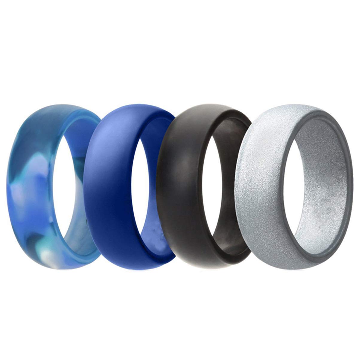 Ztuony Silicone Wedding Ring for Men & Women Rubber Wedding Band Blue Camo Dark Blue Dark Gray Silver Size 8