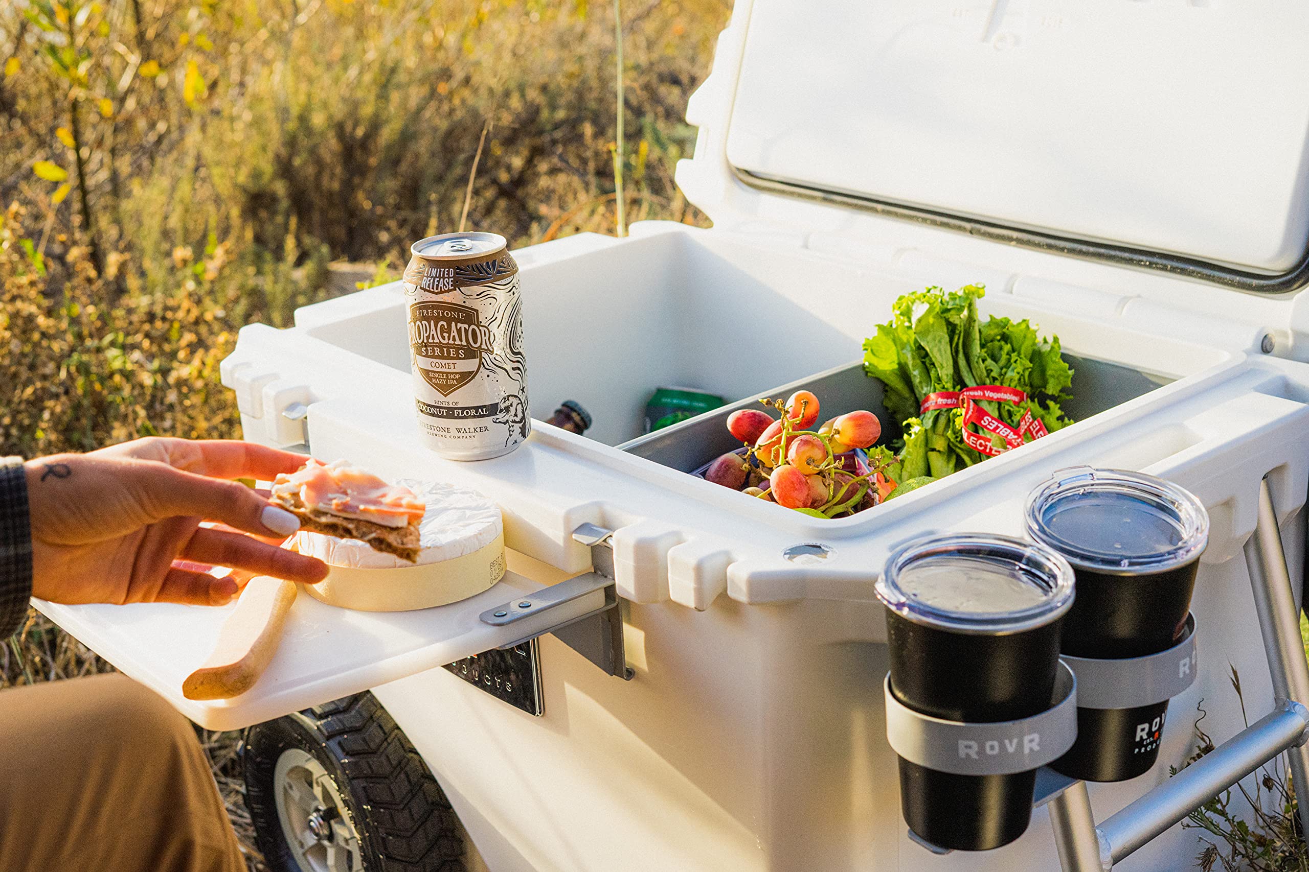 RovR Accessories Essential Pack - Includes Dual Cup Holder, Prep Board, and Storage Bag - Compatible with RollR 45, 60, 80 Wheeled Camping Coolers