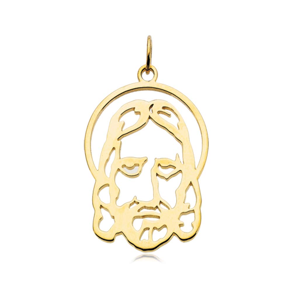 The Black Bow 14k Yellow Gold Face of Jesus Small Silhouette Pendant - 14mm x 9mm