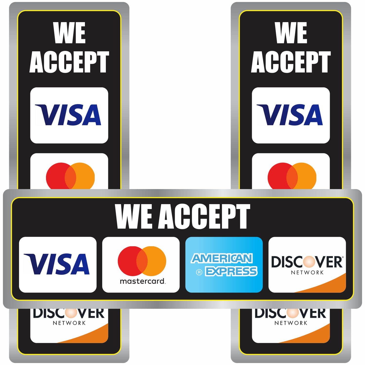 We Accept Credit Card Stickers - (Pack of 12) 9" x 3" Large Matte Finish Laminated Sign Vinyl Decals
