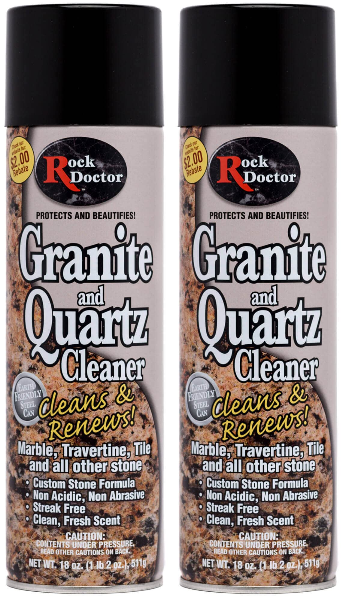 Rock Doctor Granite & Quartz Cleaner Spray 18 oz. Can, Cleans Tile, Marble, Kitchen Countertop, and Natural Stone Surfaces, Streak-Free Shine Pack of 2