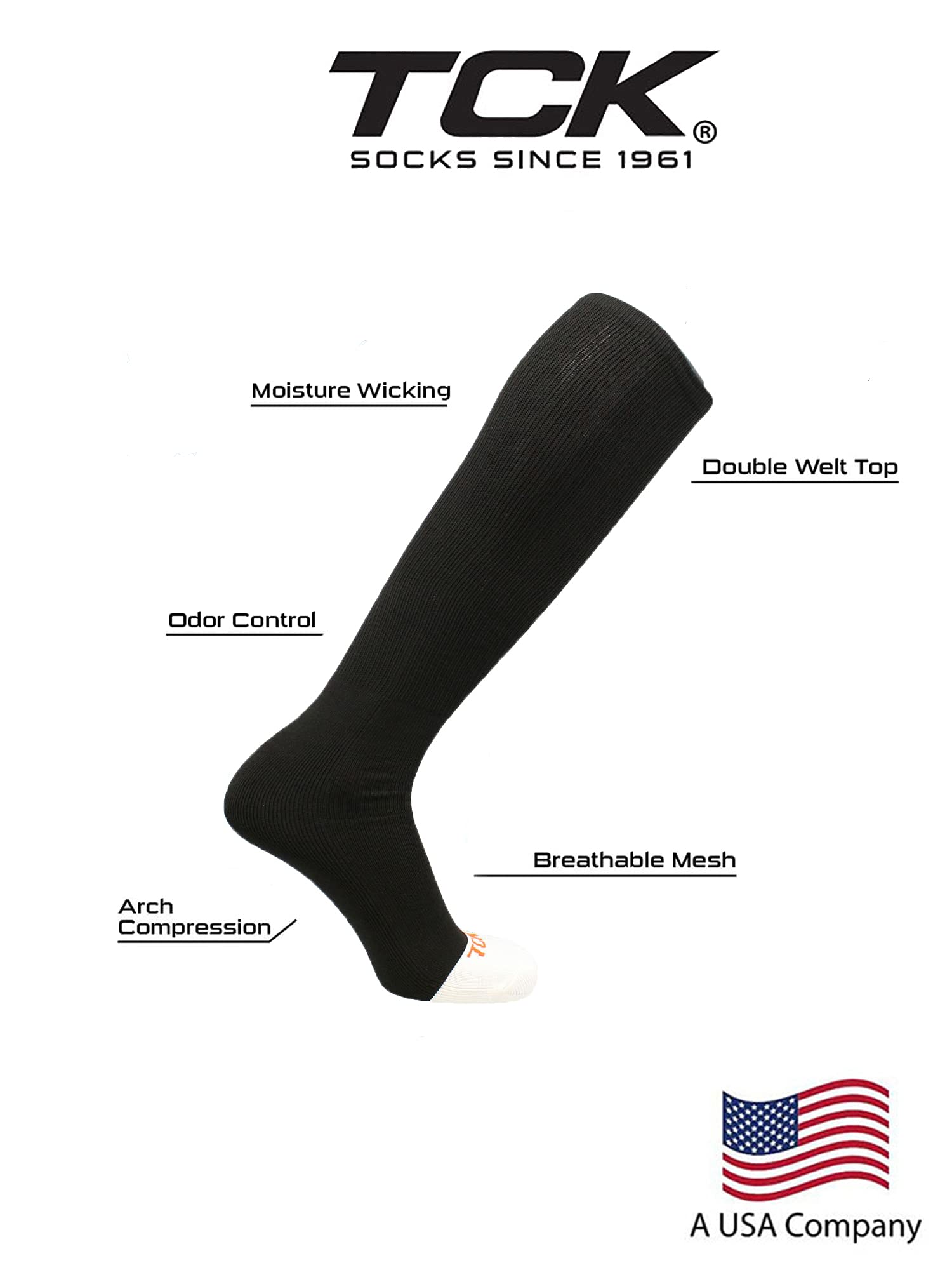 TCK Prosport Performance Tube Socks (Black, Medium)