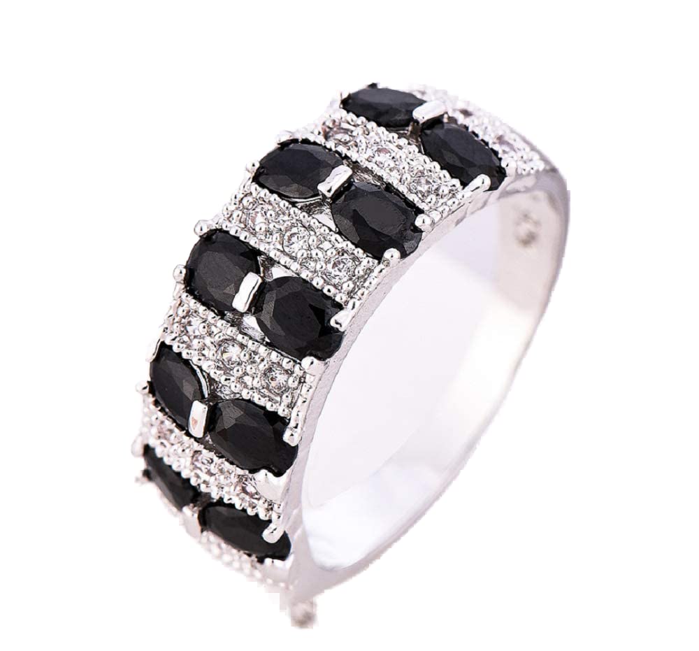 YAYAYOUYOU Yaya Black and White Cubic Zirconia Simulated Diamond Vintage Ring Charming 925 Silver Oval Black Onyx Gemstone Ring Wedding Jewelry Gift for Women (9#)