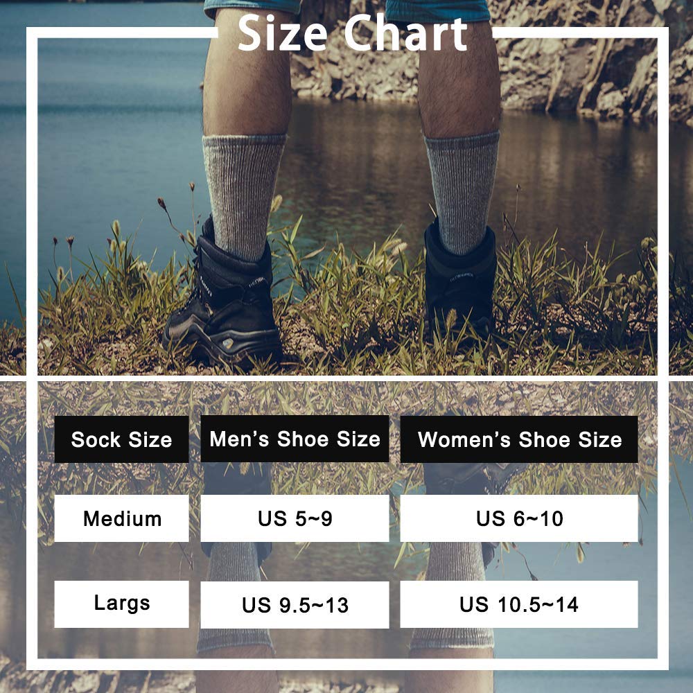 Time May Tell Mens Merino Wool Hiking Cushion Socks Thermal Warm Crew Winter Boot Socks Pack (Dark Grey(3 pairs), US Size 5~9)