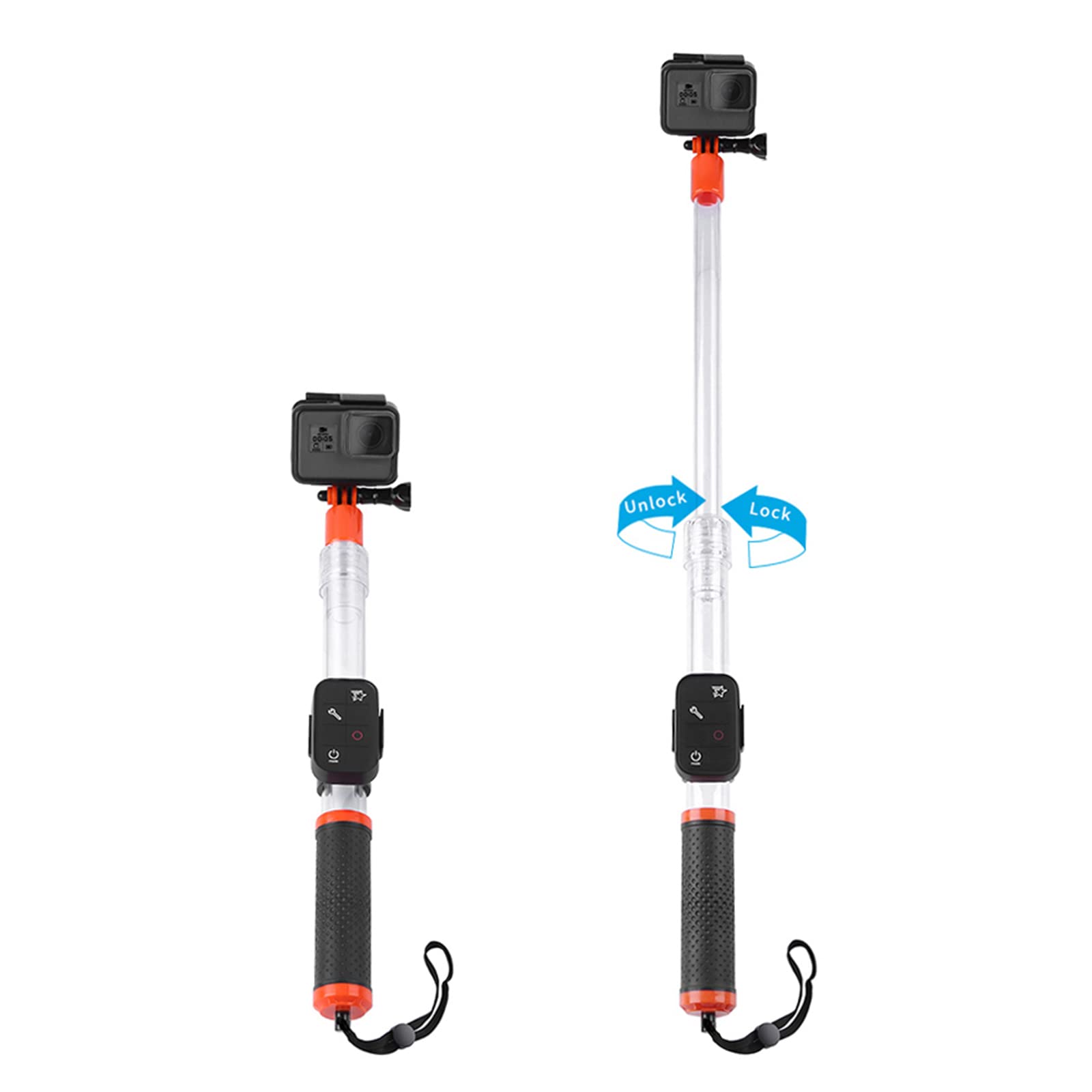 TELESIN Waterproof Transparent Floating Monopod Extendable Selfie Stick for GoPro Hero 9/8/7/6/5/4 Osmo Action Insta360
