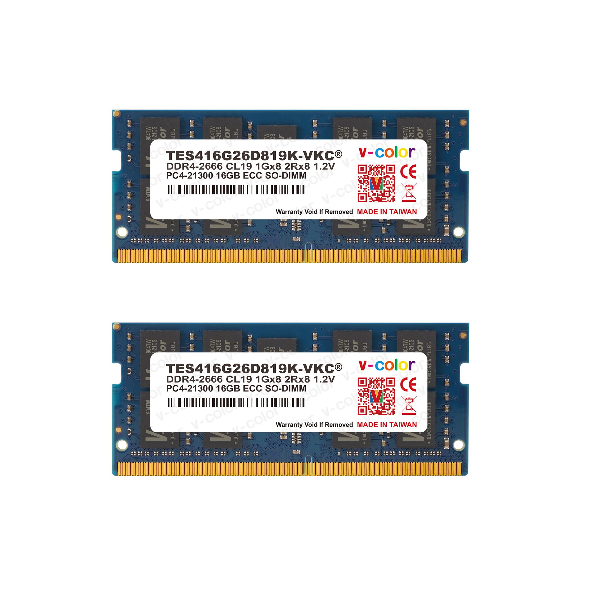V-Color 32GB (2 x 16GB) ECC SO-DIMM DDR4 2666MHz (PC4-21300) for NAS Micro Server/Workstation/Compatible with Synology 21 Series 2Rx8 CL19 1.2V (TES416G26D819K-VKC)