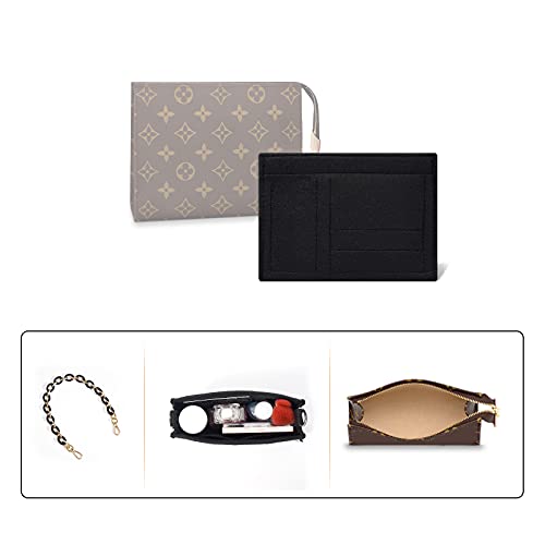 Vercord Felt Purse Insert Organizer 26 19 Toiletry Pouch Insert with D Ring Attach Chain Strap Black L
