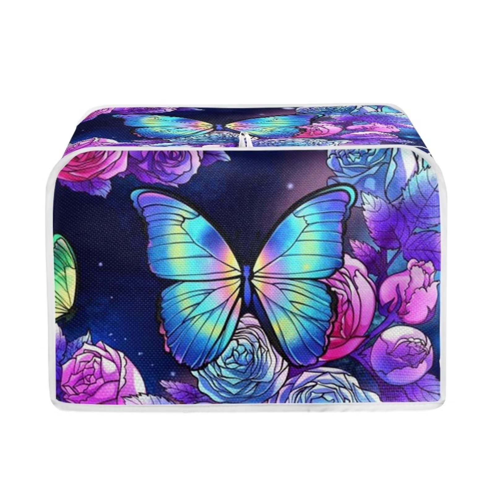 Upetstory 4 Slice Rose Butterfly Toaster Cover Kitchen Medium Appliance Cover with Handle,Dustproof Fingerprint Protection,Machine Washable