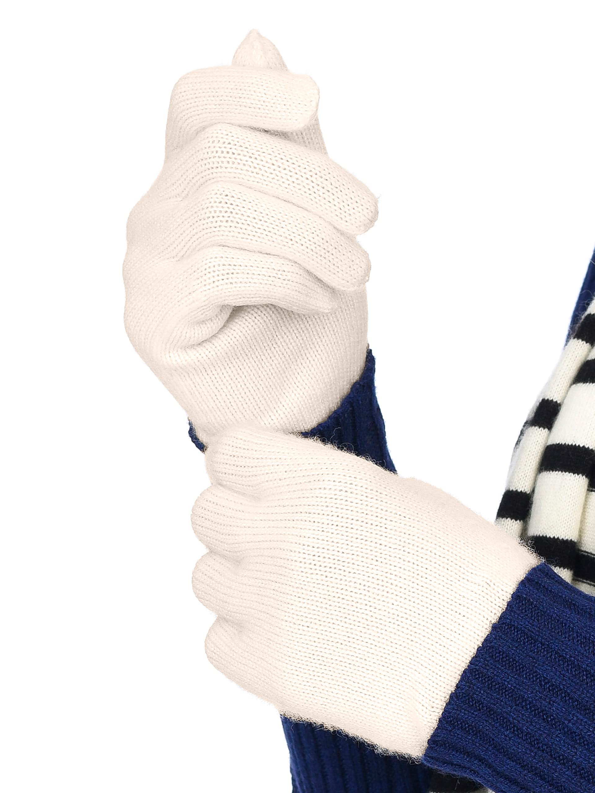 State Cashmere Jersey Knit Gloves with Ribbed Cuffs - Classic Design for Men & Women Made with 100% Pure Inner Mongolian Cashmere - Ultra Warm Winter Accessories - (Undyed White, One Size)