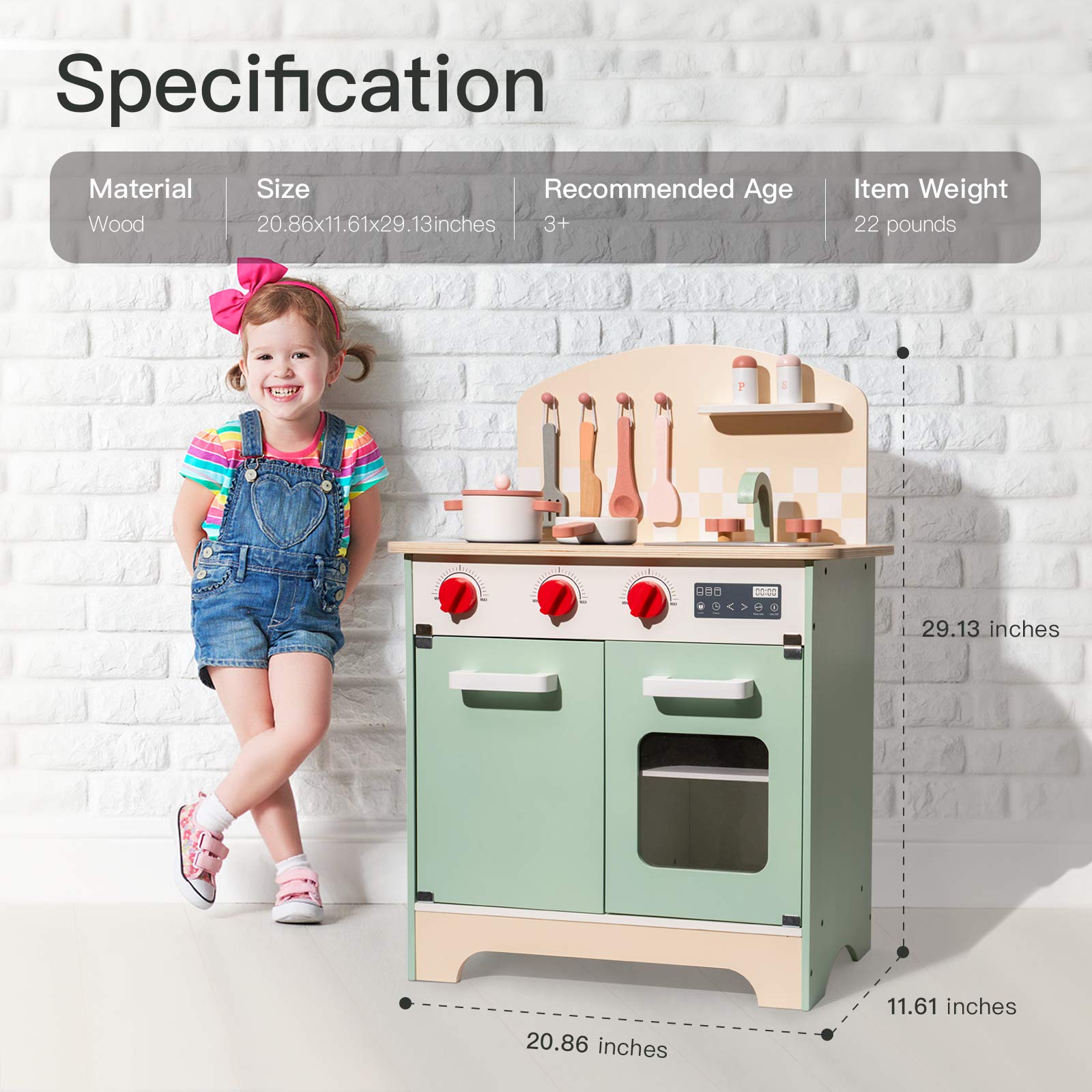 ROBUD Kids & Toddlers Kitchen Playset, Wooden Pretend Play Kitchen Set Toy Gift for Girls & Boys