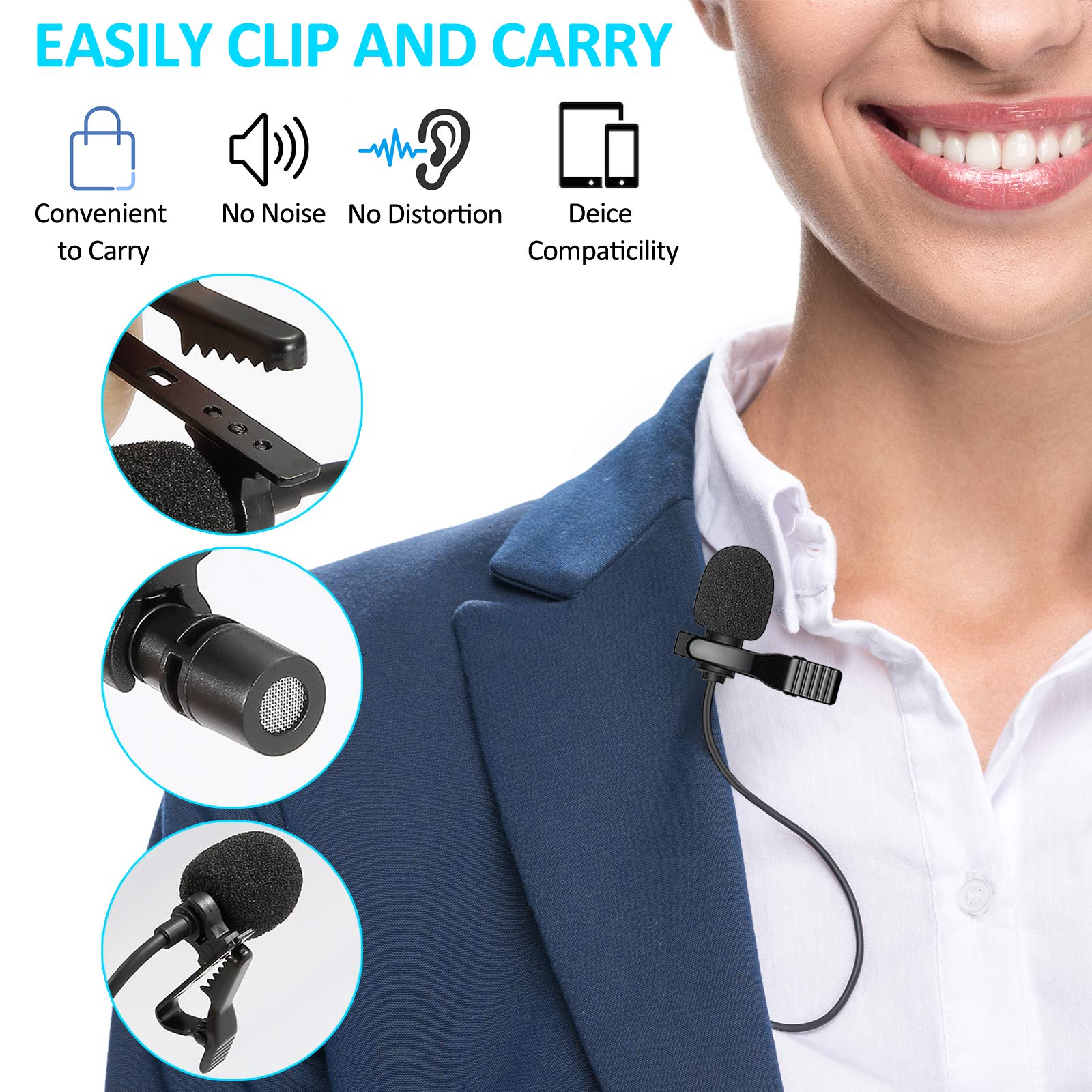 Sinlaku Lavalier Lapel Microphone Compatible with iPhone,Professional Omnidirectional Mini Clip on MIC with Earphone Jack,for YouTube,Video Recording,Compatible with iPhone X/XR/XS/11/8/7/iPad