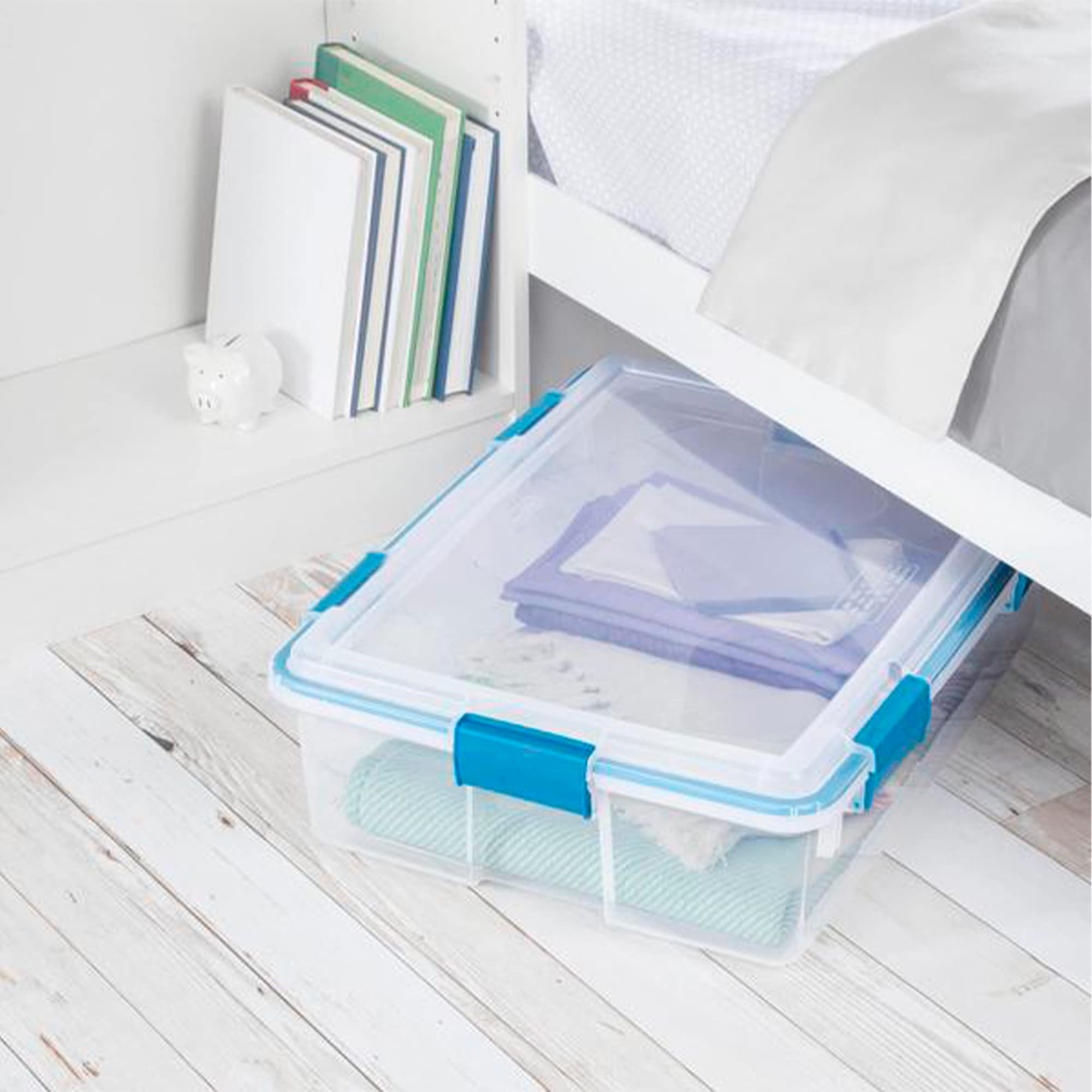 Sterilite Gasket Box, Stackable Storage Bin with Latching Lid, 37 Quart, 12 Pack