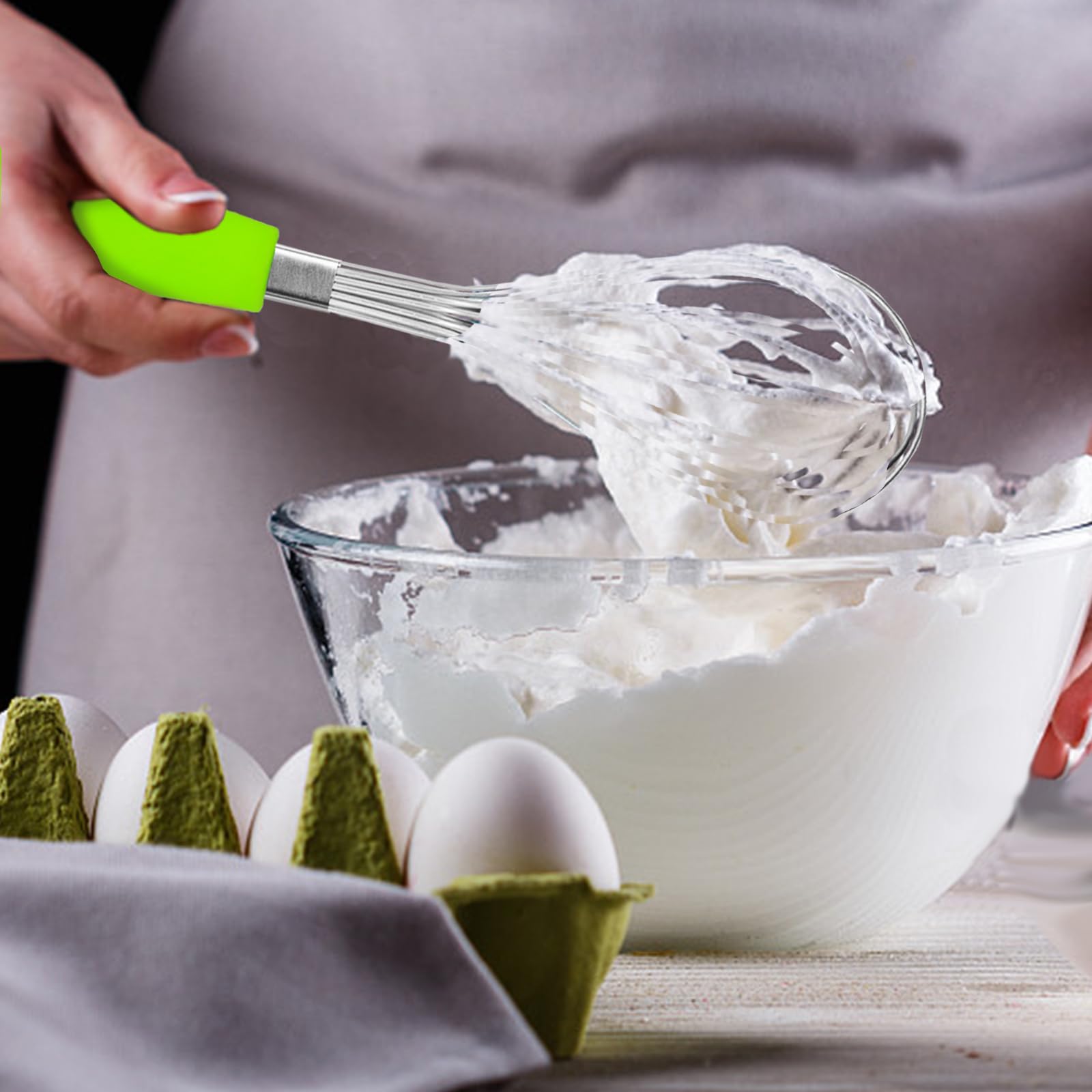 Sneosnai# Stainless Steel Manual Egg Beater For Household Kitchens, Suitable For Mixing, Patting, And Stirring, Hand Whisk, Green