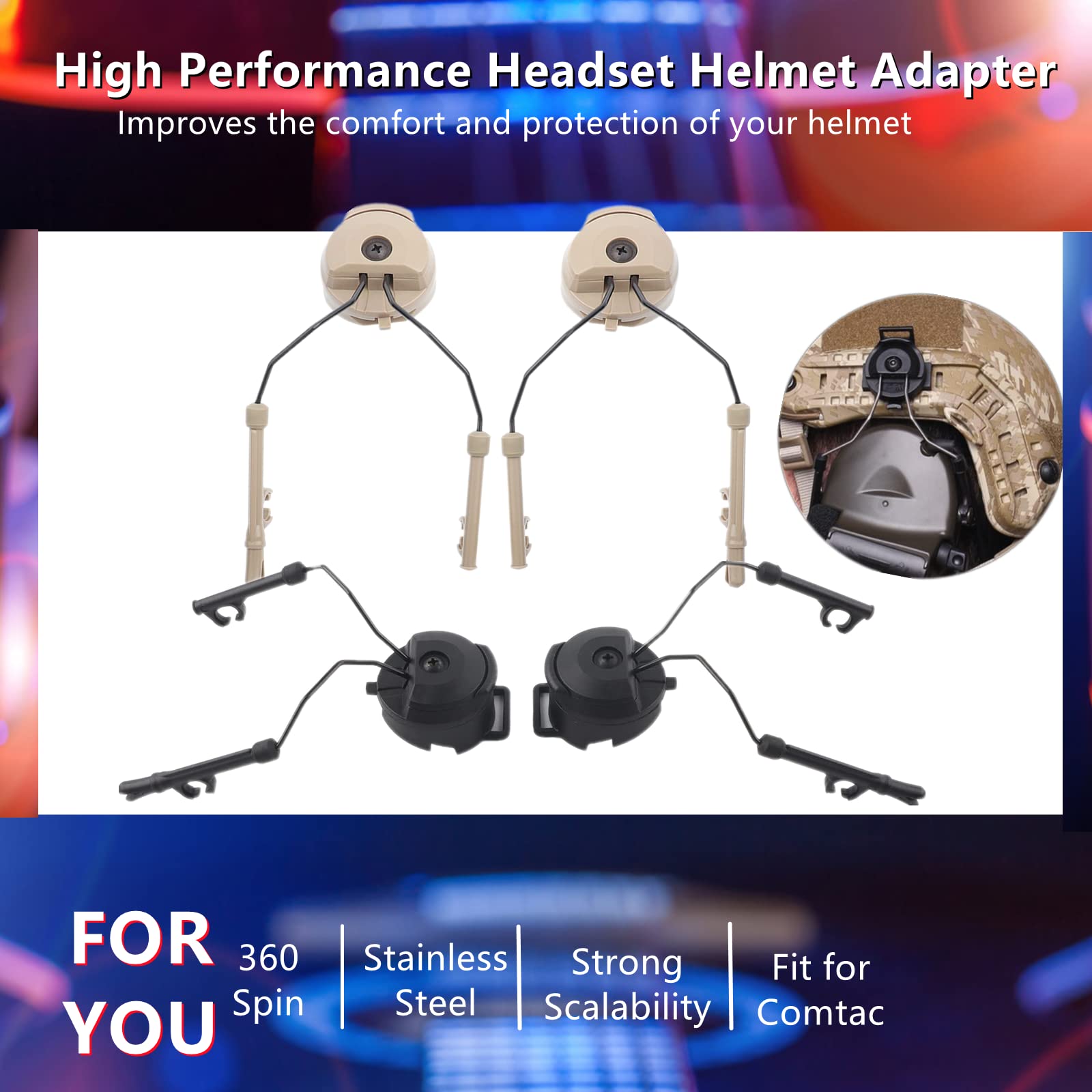 Xbgozly 1Pair Headset Helmet Adapter, Headphone Adapter Tactical Helmet Headset Rail Adaptor Suspension Headphones Bracket Hunting Earmuffs Support Left & Right Side for comtac (Sand color)