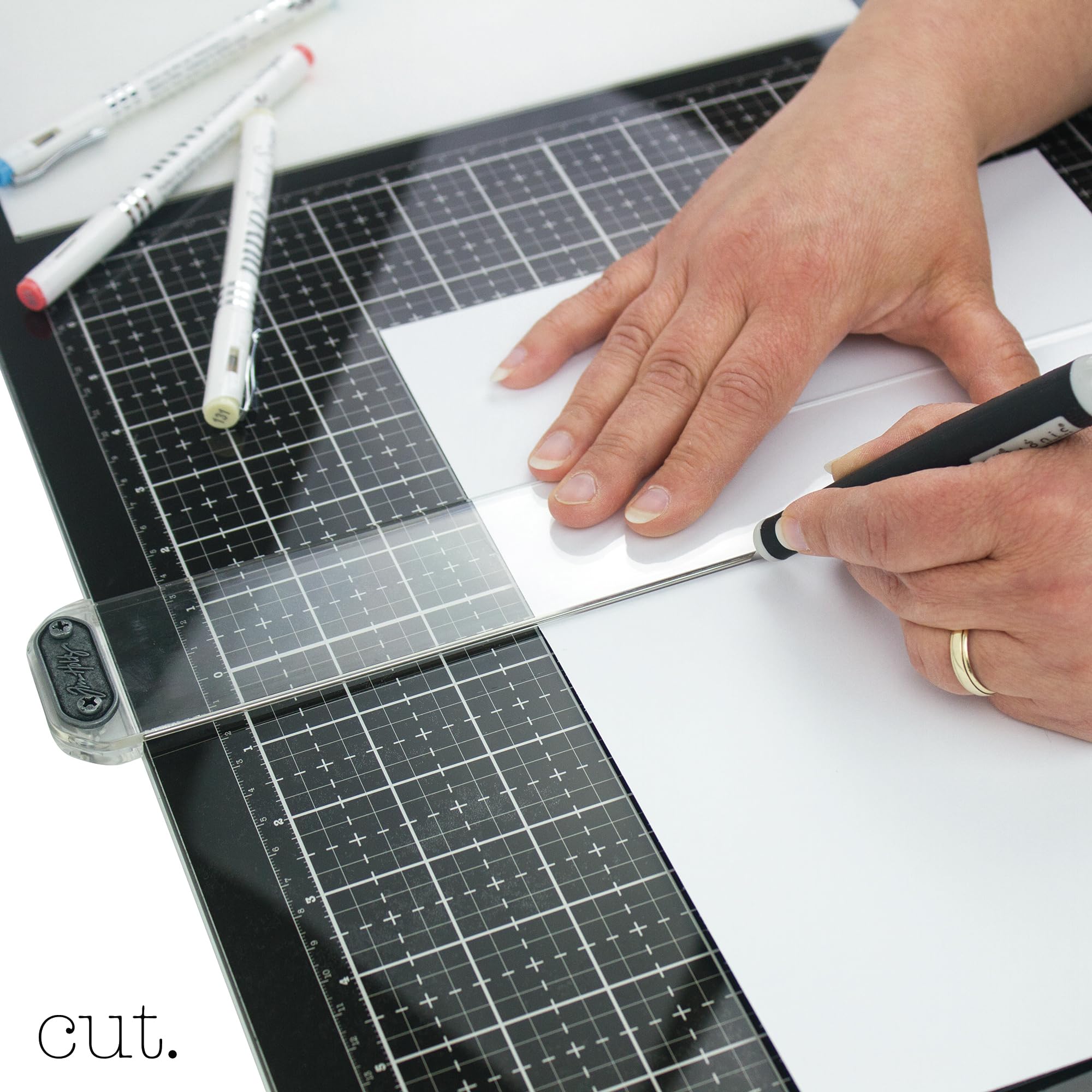 Tim Holtz Glass Cutting Mat - Large Work Surface with 12x14 Measuring Grid and Palette for Paint, Ink, and Mixed Media - Art and Craft Supplies