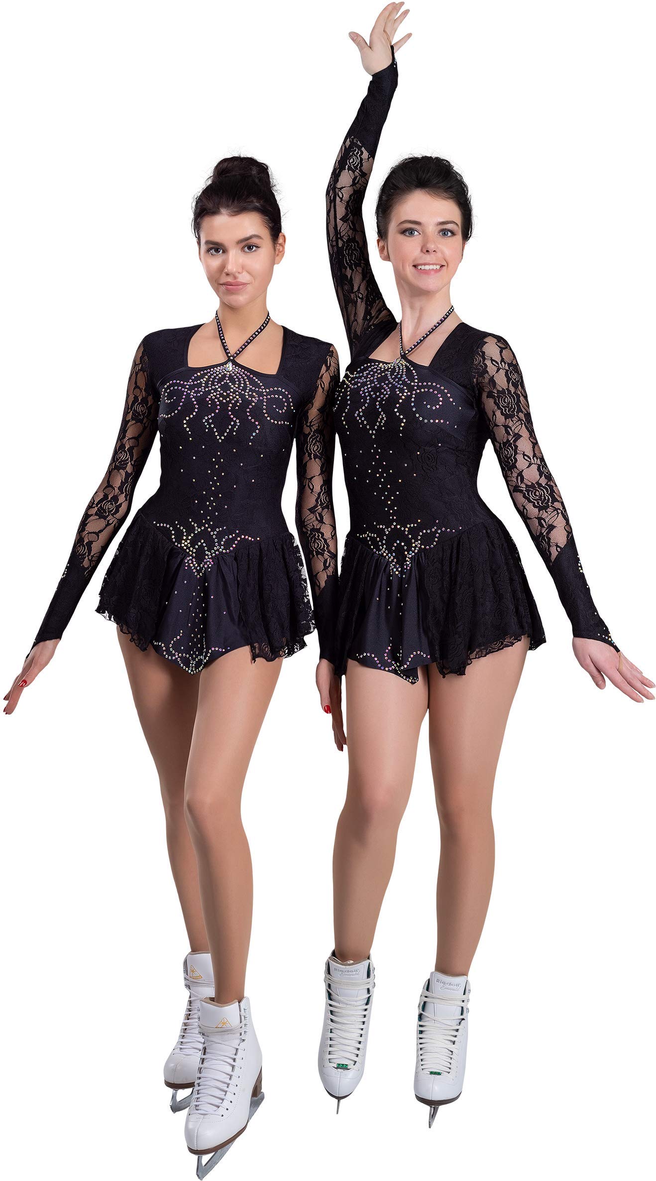 SG.MODA Figure Skating Dress, Bundle with Scrunchie/Italian Fabric, Made in Europe Style: A14 / Black Blue/Size: Medium