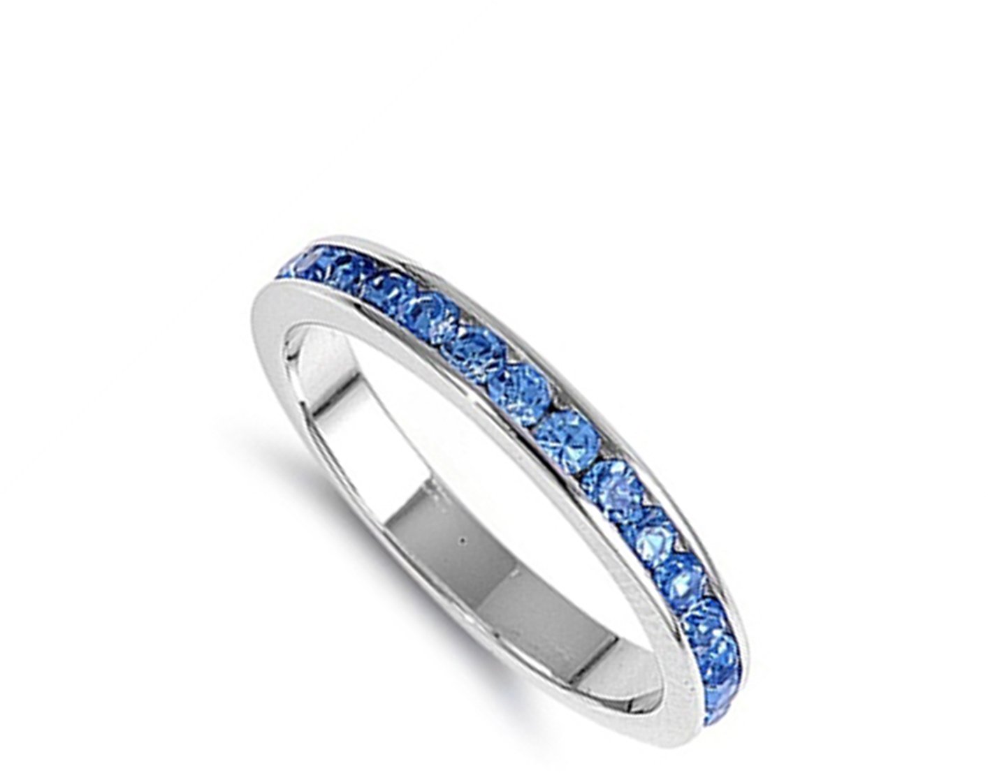 Simulated Aquamarine Beautiful Eternity Stackable Ring Sterling Silver Band Size 11