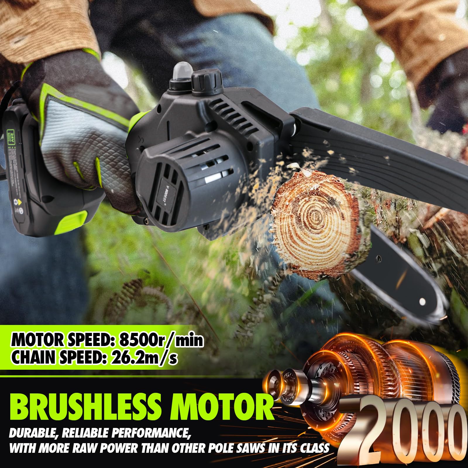 V-MODEST Mini Chainsaw Cordless 6 in. with Automatic Oiler Security Lock Low-kickback, Battery Powered Small Handheld Electric Chain Saw Left or Right Handed Use, for Branches Pruning Wood Cutting 21V