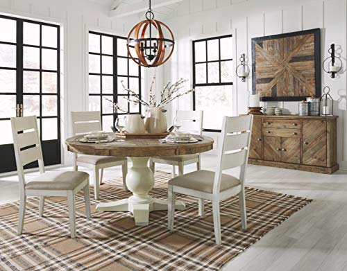 Signature Design by Ashley Grindleburg Farmhouse Ladder Back Cushioned Dining Chair, Set of 2, Whitewash