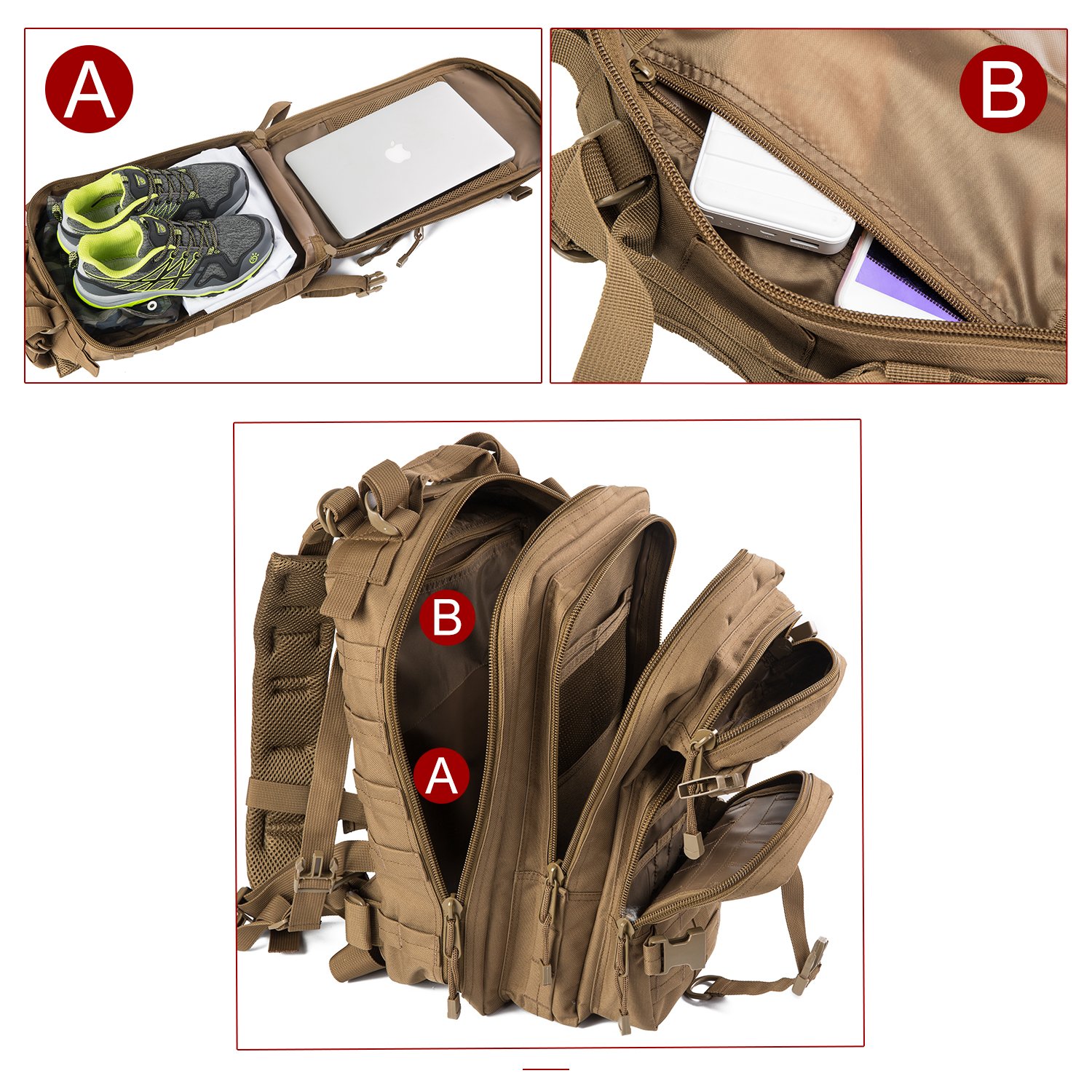 Small 30L Rucksack Military Tactical Backpack Flag Patch Outdoors Bug Out Bag